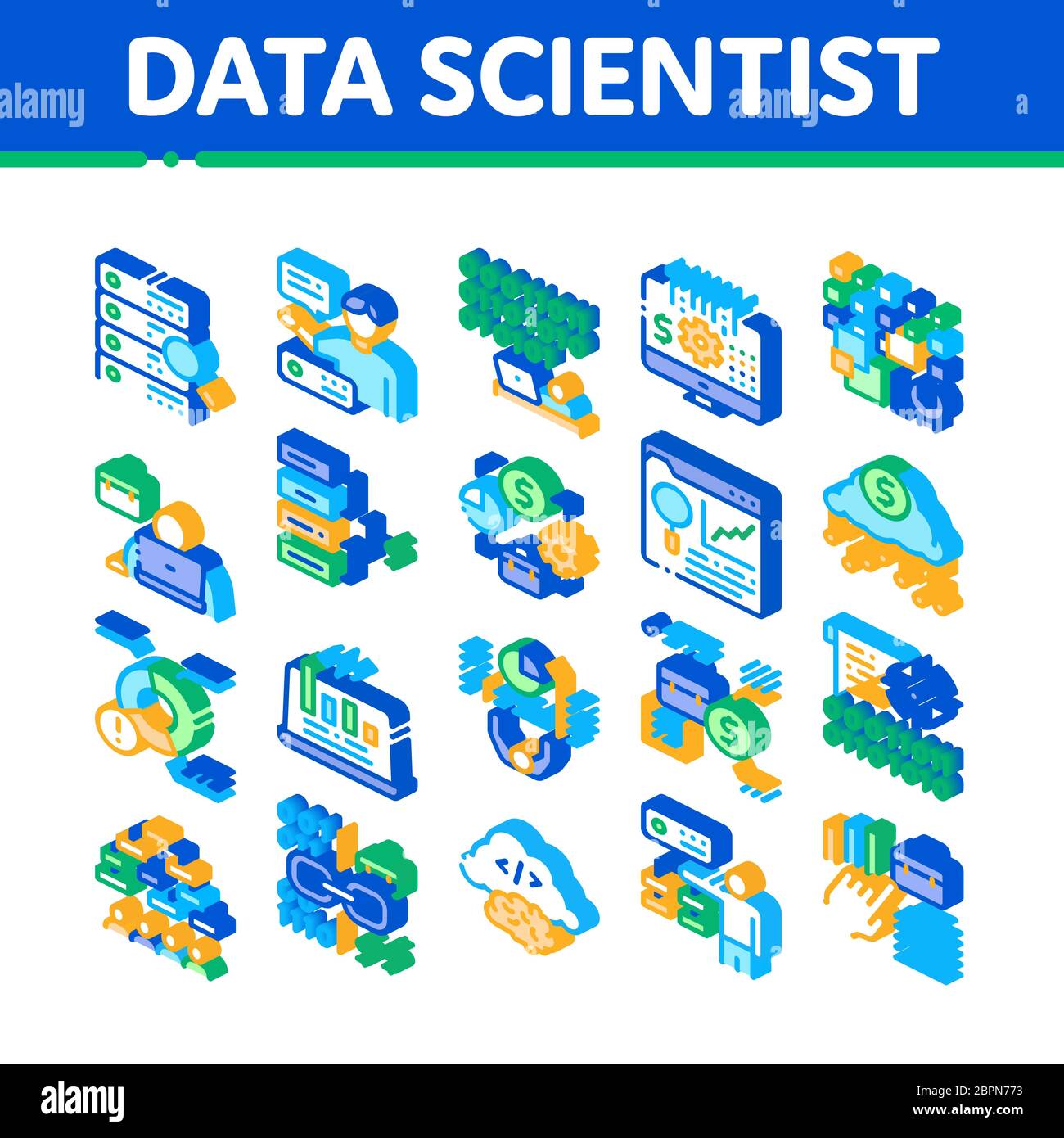 Data Scientist Worker Isometric Icons Set Vector Stock Vector Image ...