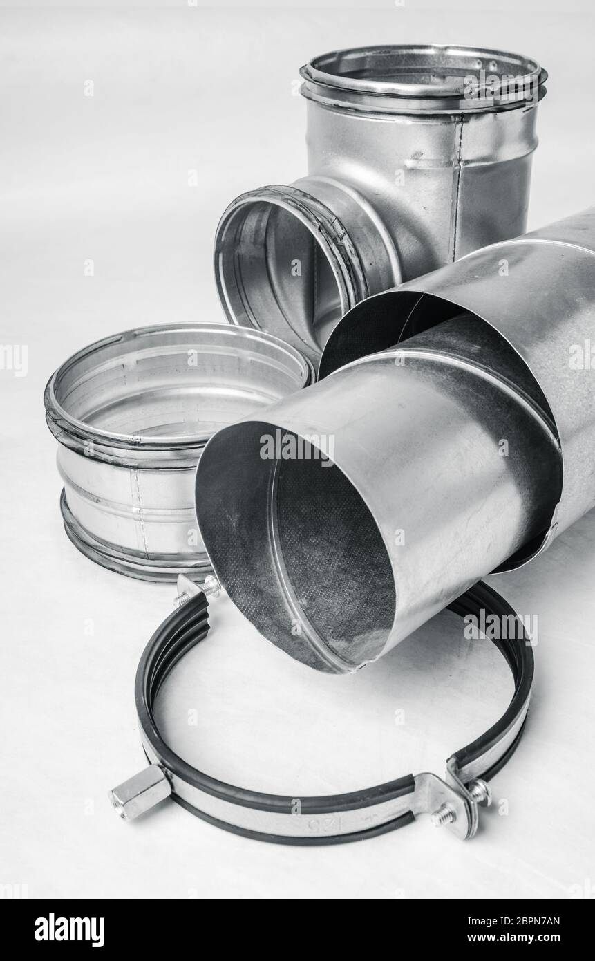 Details of installation Ventilation system, close up a white background ...