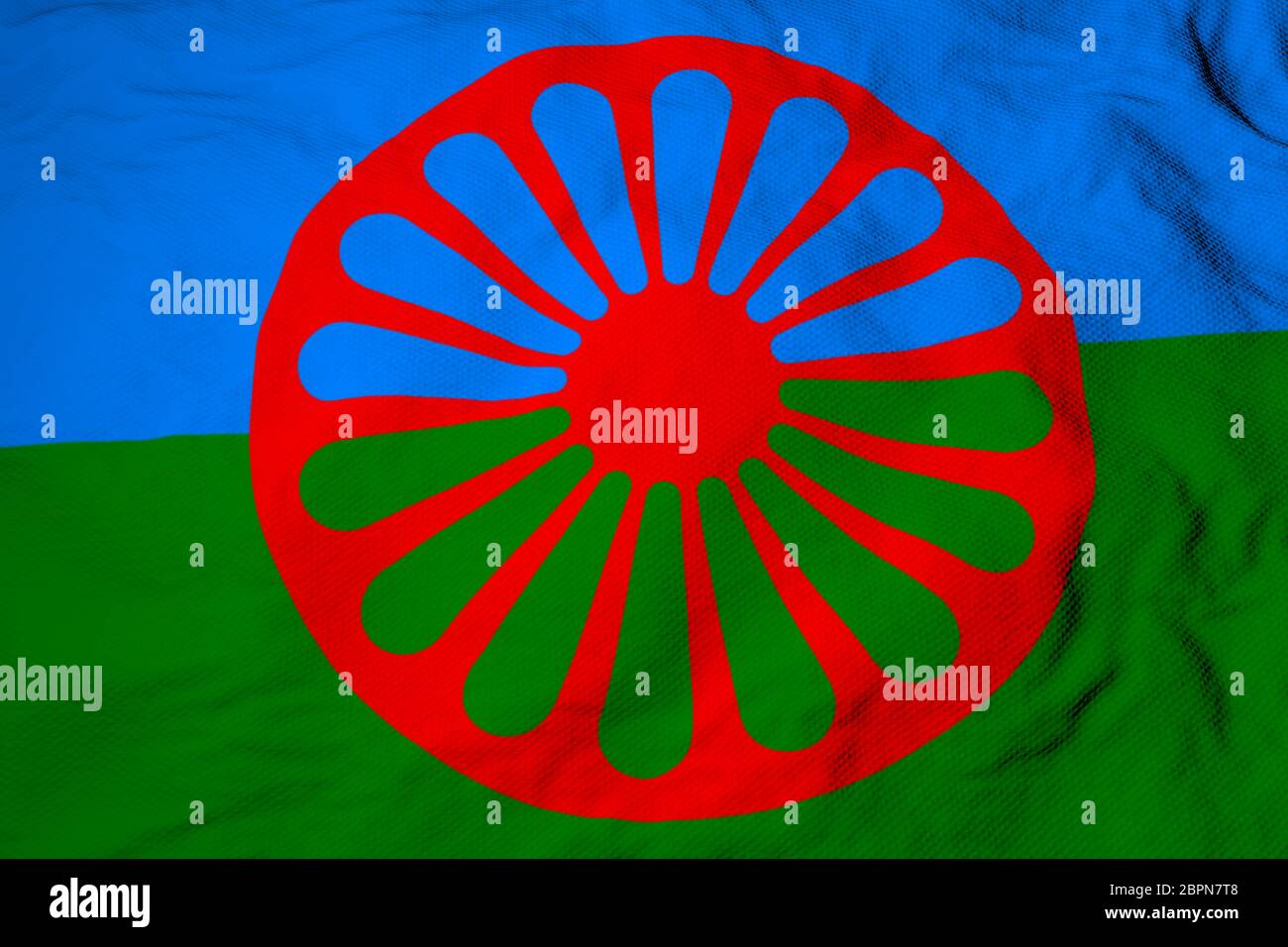 Full frame close-up on a waving Romani flag in 3D rendering Stock Photo ...