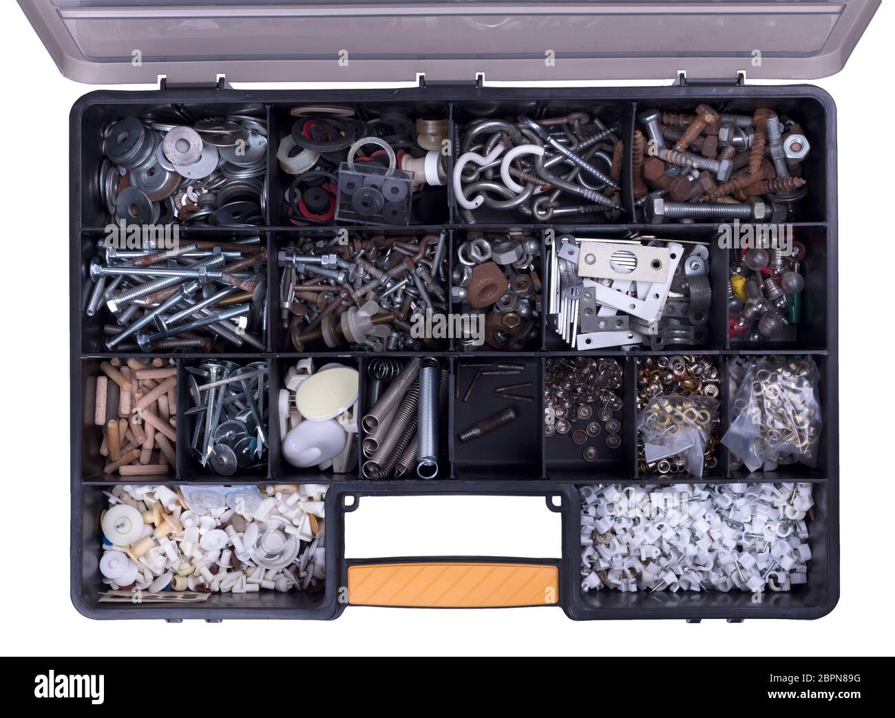 Plastic box full of old bolts, nails and other stuff, different ...