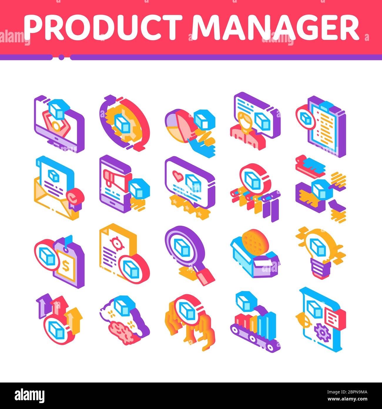 Product Manager Work Isometric Icons Set Vector Stock Vector Image ...