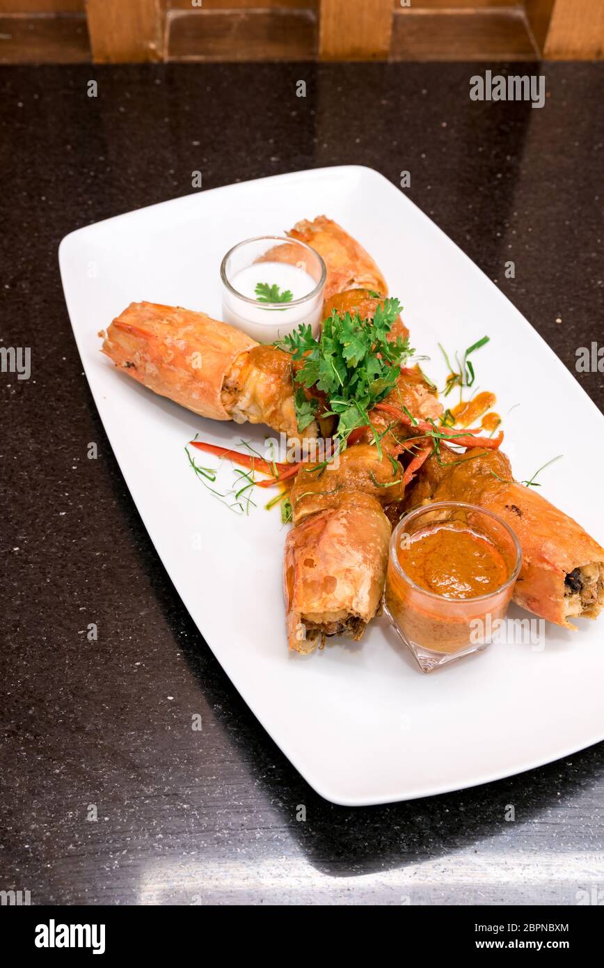 Fried Tiger River Prawn with Red Curry Paste Chu Chee Kung Stock Photo ...