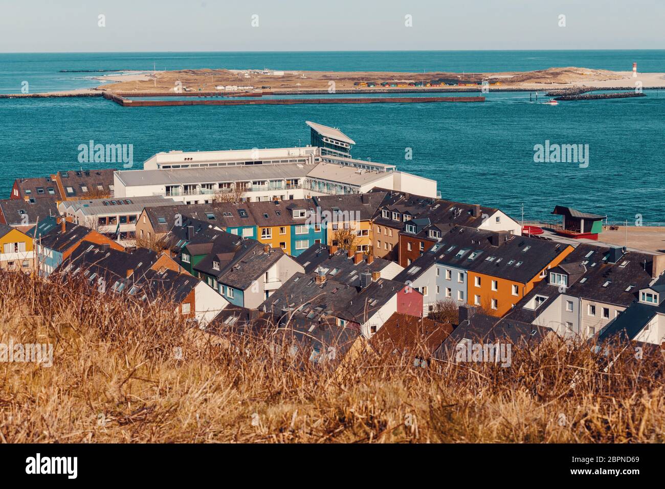 roofs of Residential area in Heligoland. Top view of traditional ...