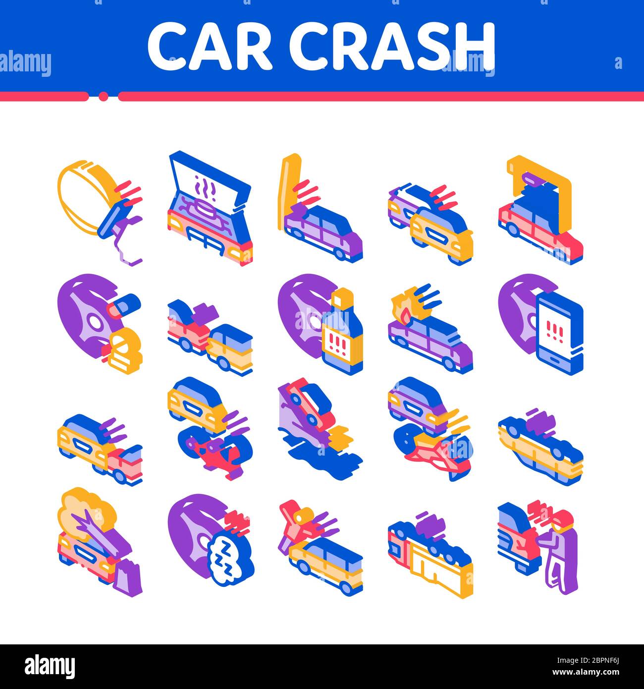 Car Crash Accident Isometric Icons Set Vector Stock Vector Image & Art ...