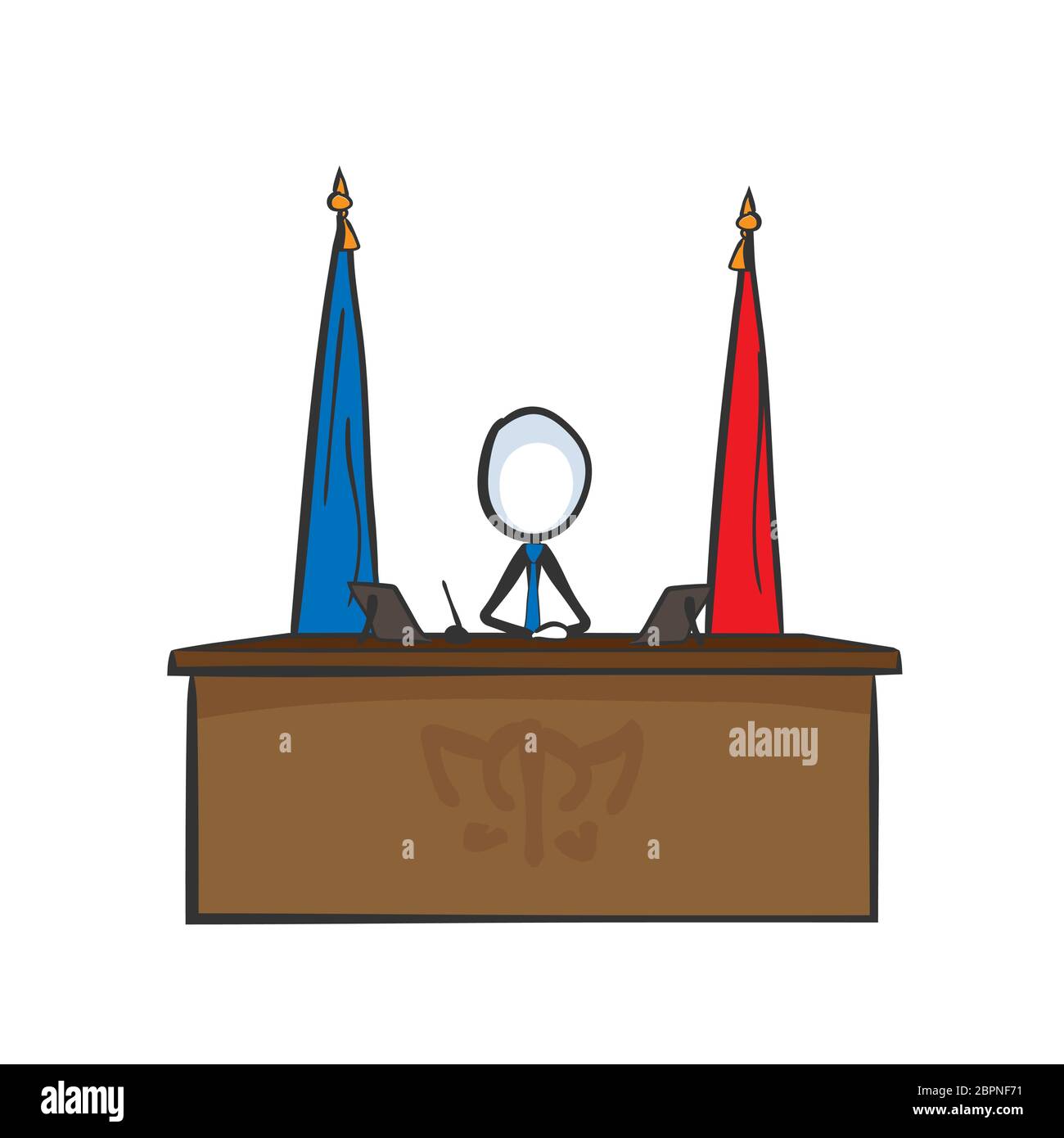 Presindent table with flags. Candidate campaign. Democracy ruler. Hand ...