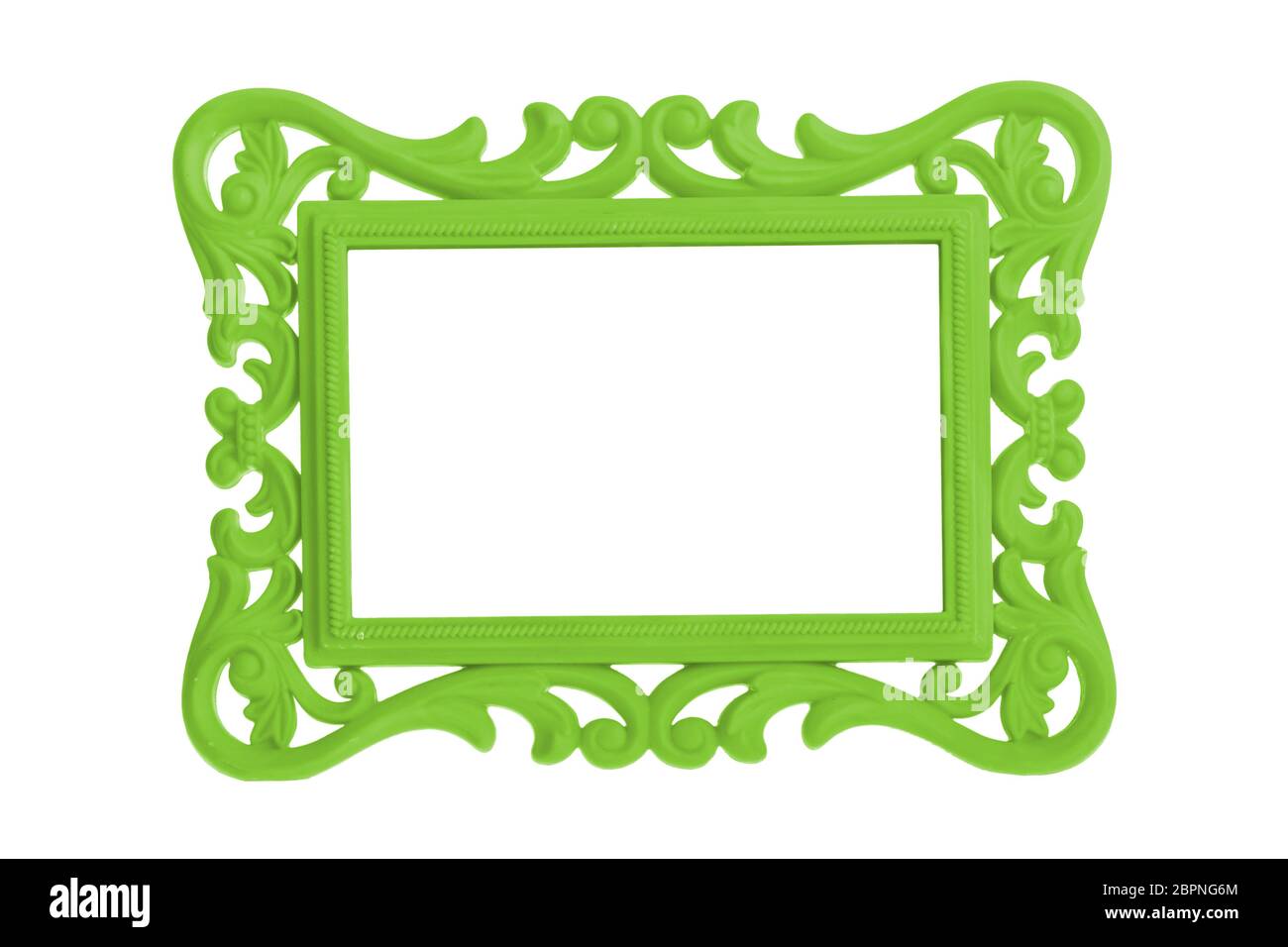 Modern plastic bright color picture frame with antique styling isolated ...