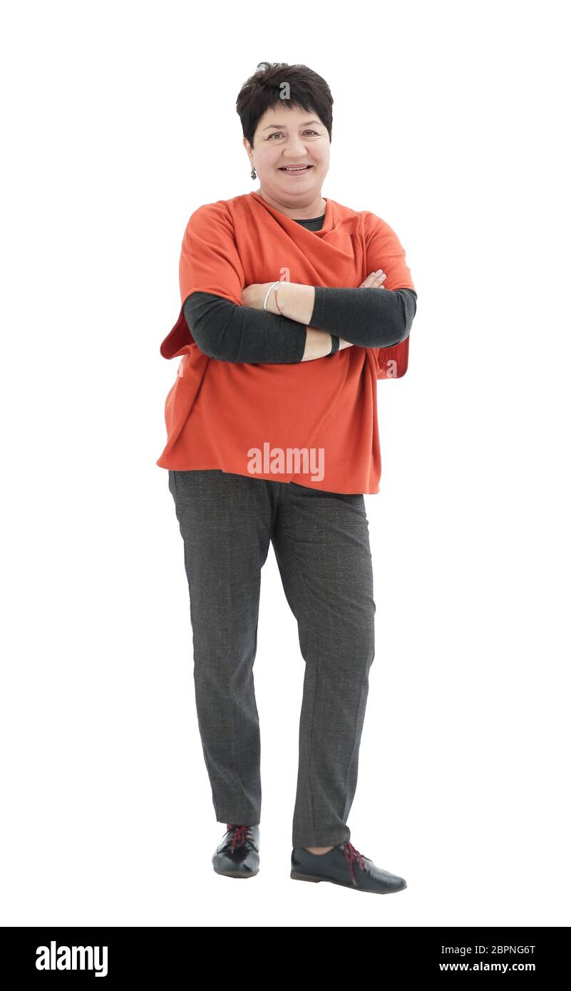 Casual woman standing isolated over a white background Stock Photo - Alamy