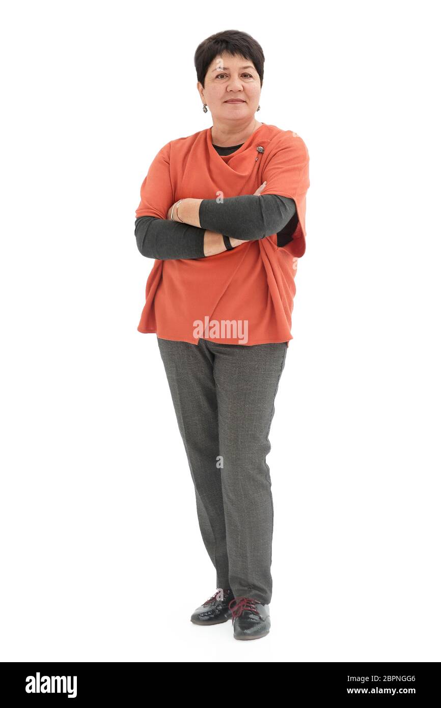Casual woman standing isolated over a white background Stock Photo - Alamy