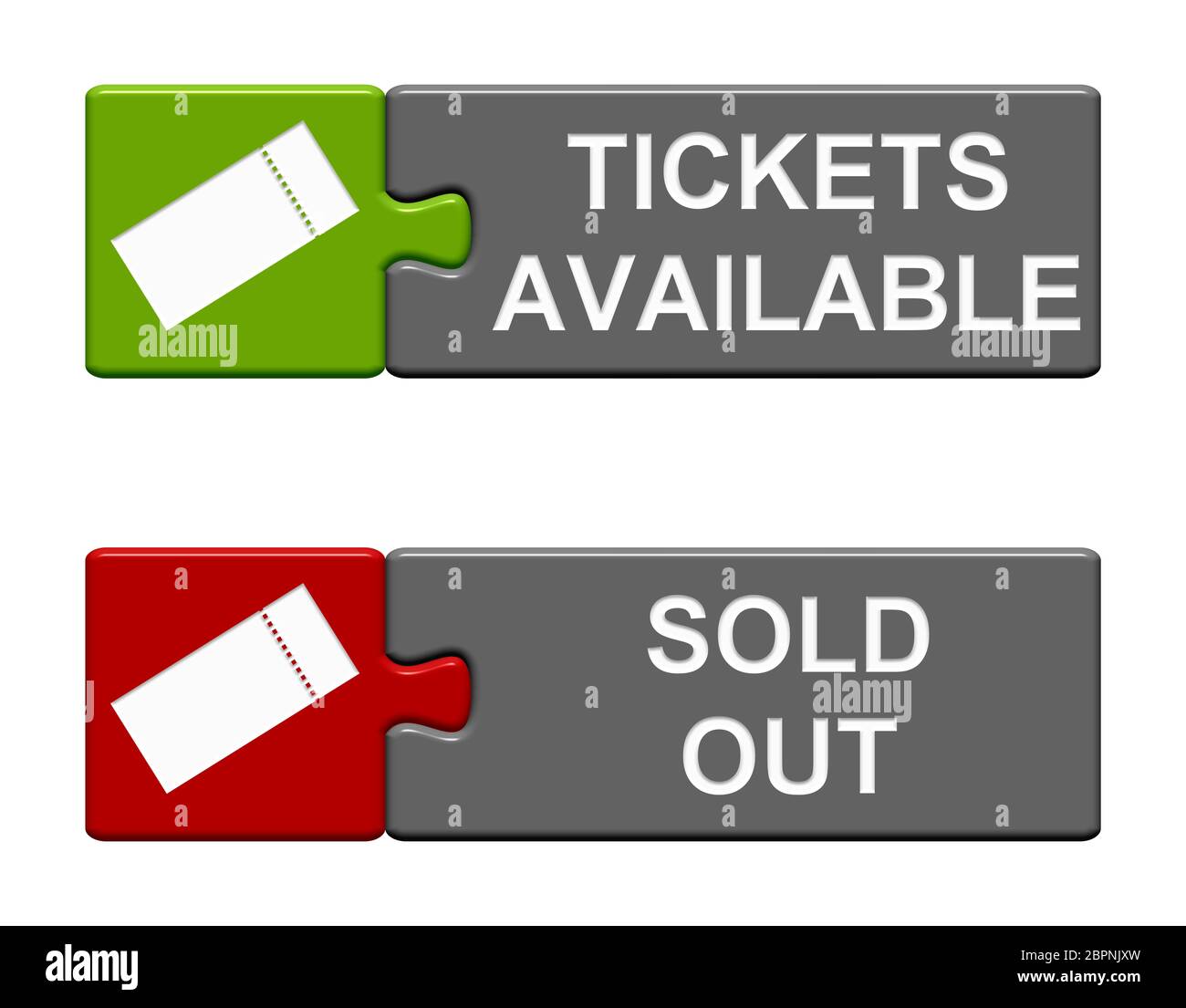 Two isolated Puzzle Buttons with Ticket symbols showing Tickets ...