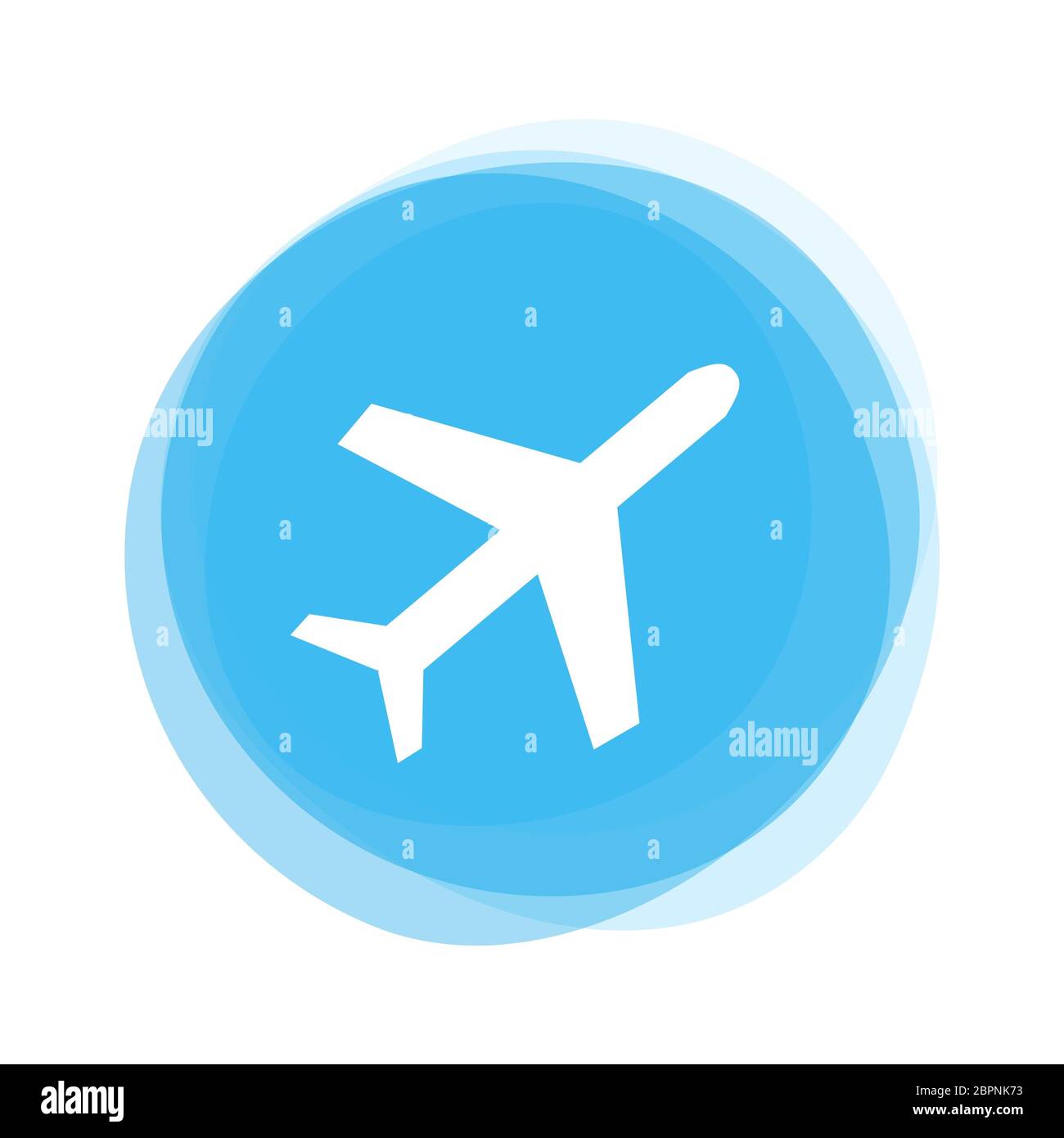Isolated light blue round Button with Plane Icon Stock Photo - Alamy