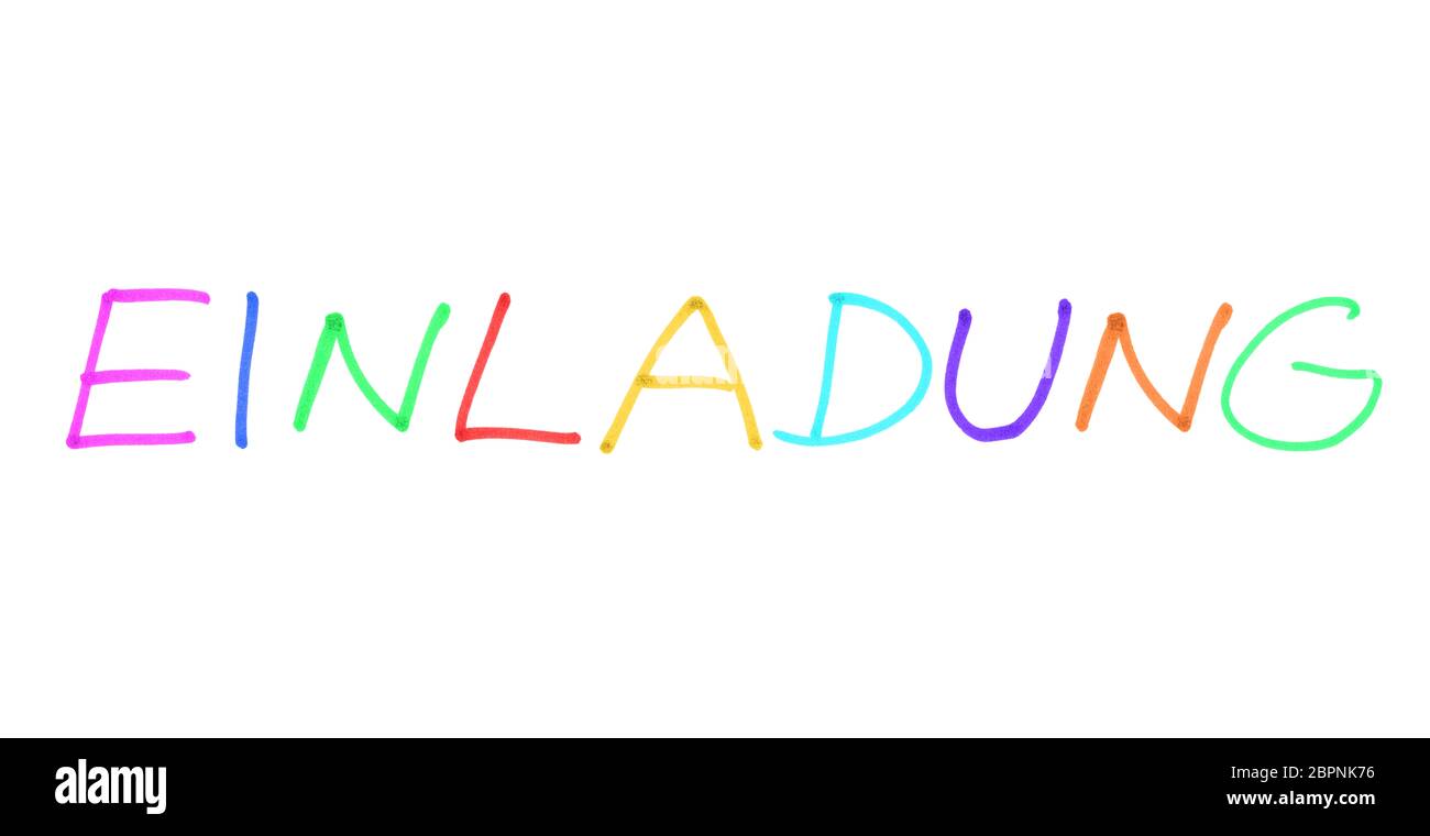 Invitation in german language - Colorful handwritten text on white ...