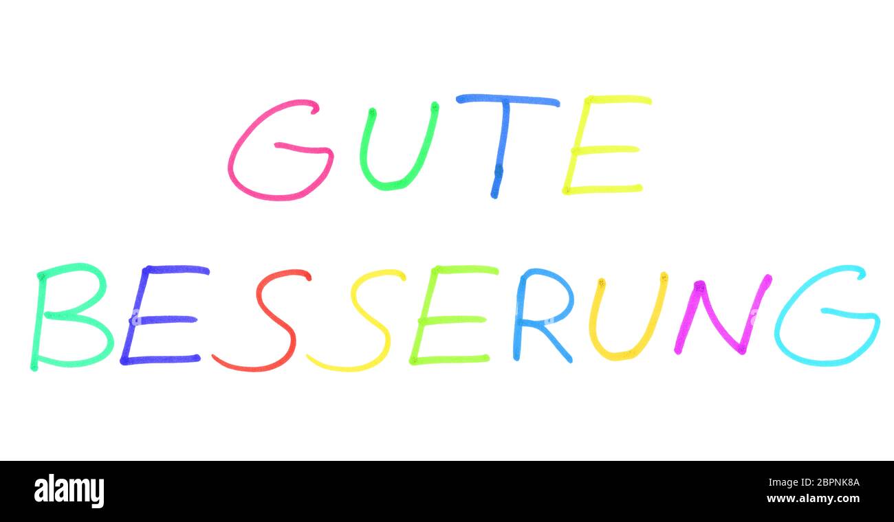 Get Well Soon In German Language Colorful Handwritten Text On White Get Well Soon In German Language Colorful Handwritten Text On White