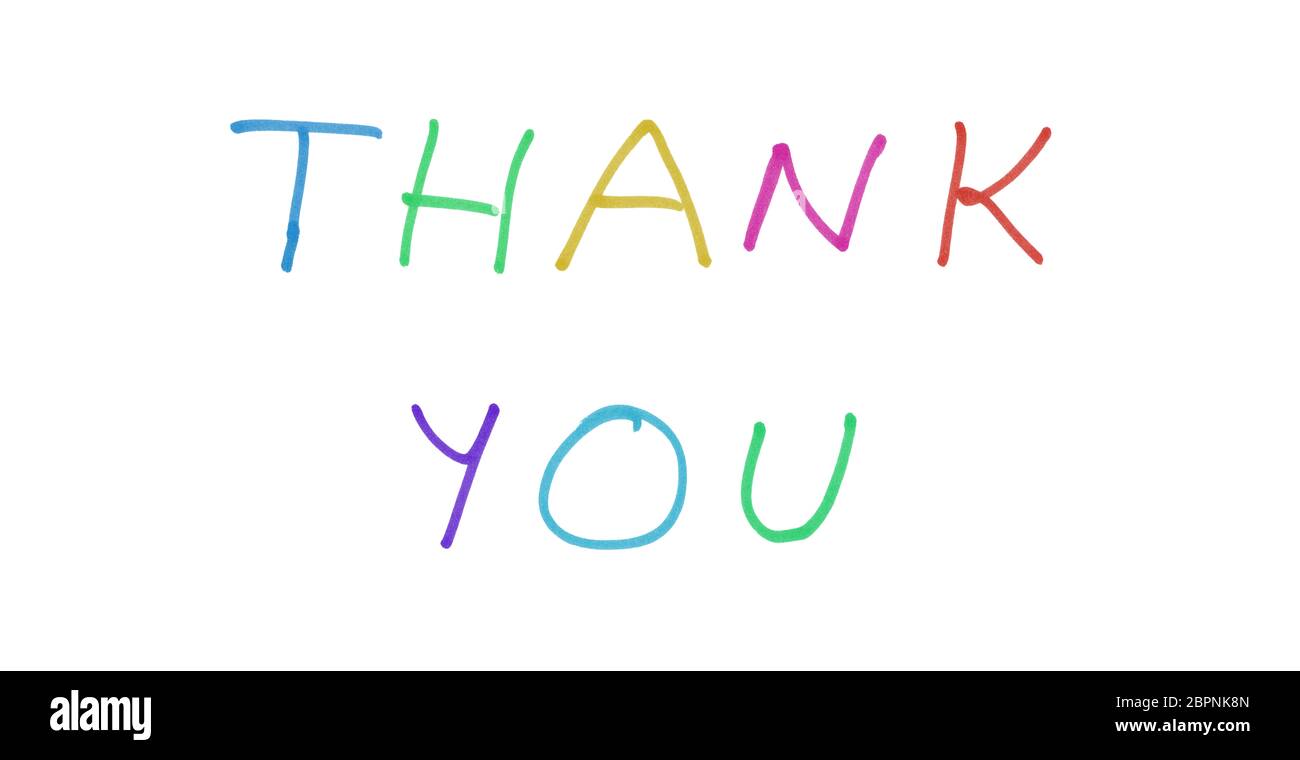 Thank you - Colorful handwritten text on white background Stock Photo ...