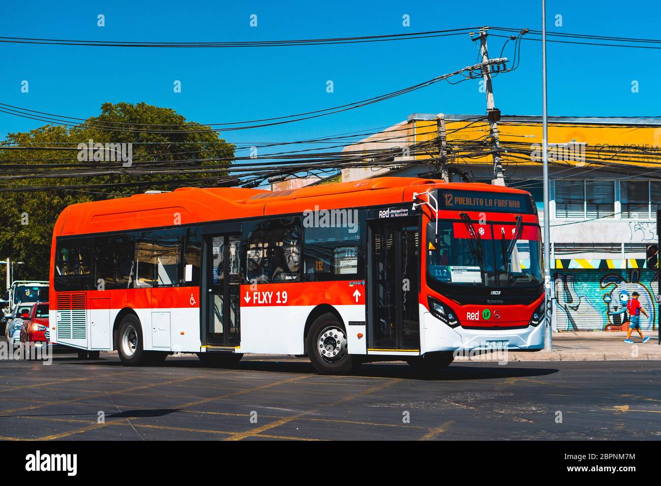 SANTIAGO, CHILE - MARCH 2020: A Transantiago - Red Movilidad bus in ...
