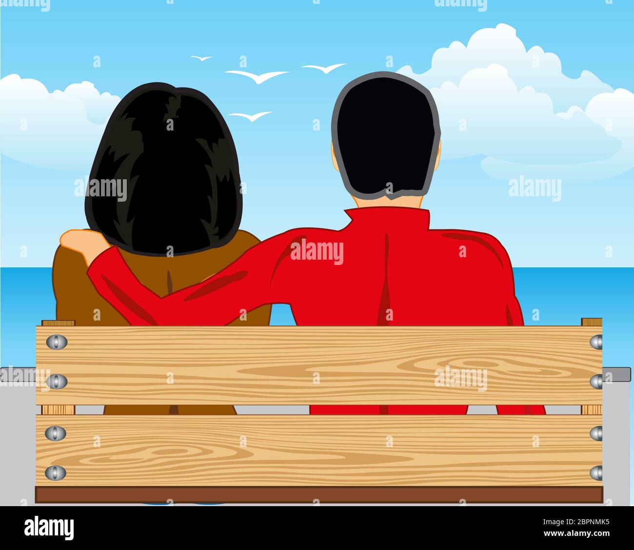 Vector illustration men and women sitting on bench on nature Stock ...