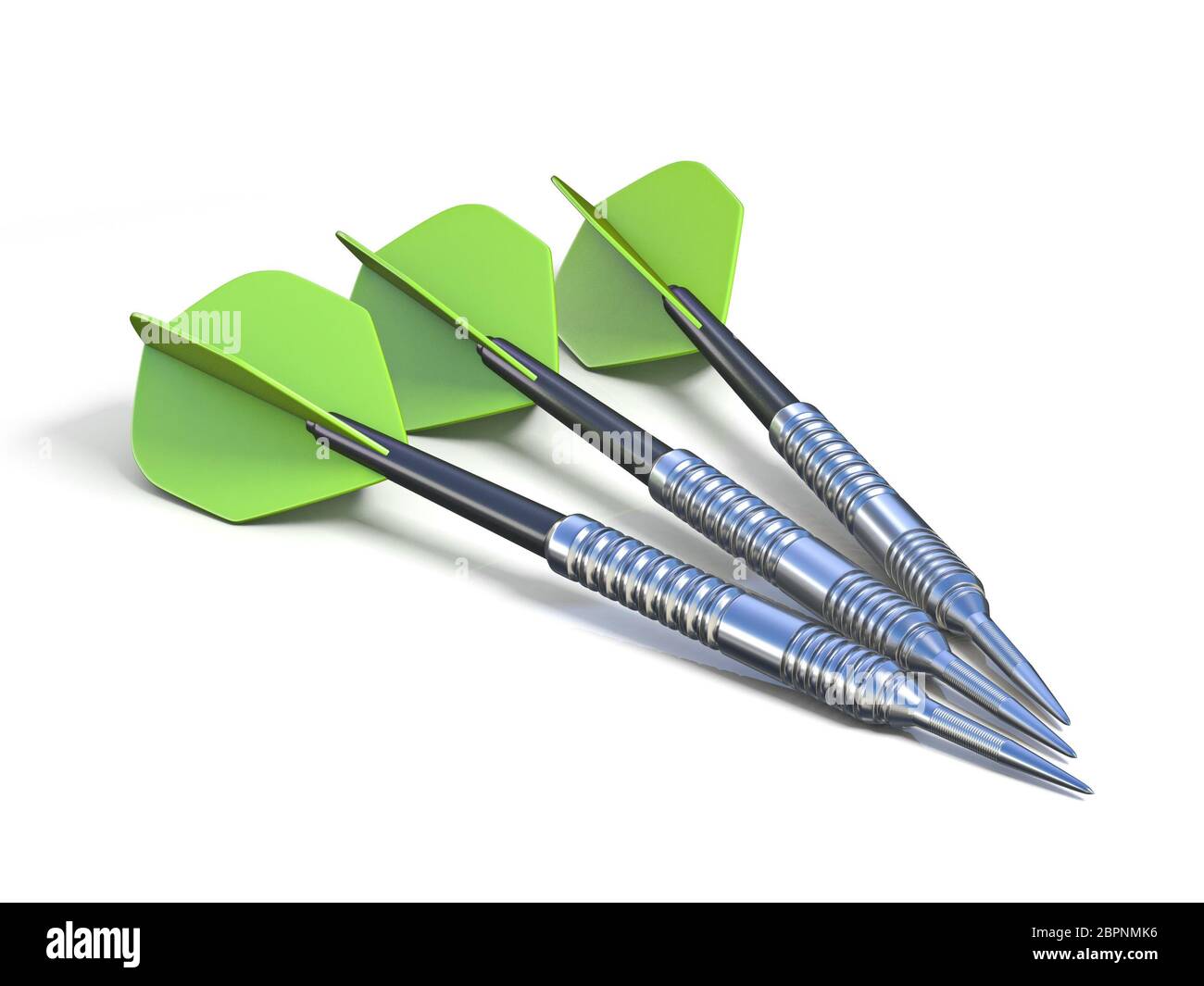 Three green darts 3D rendering illustration isolated on white ...