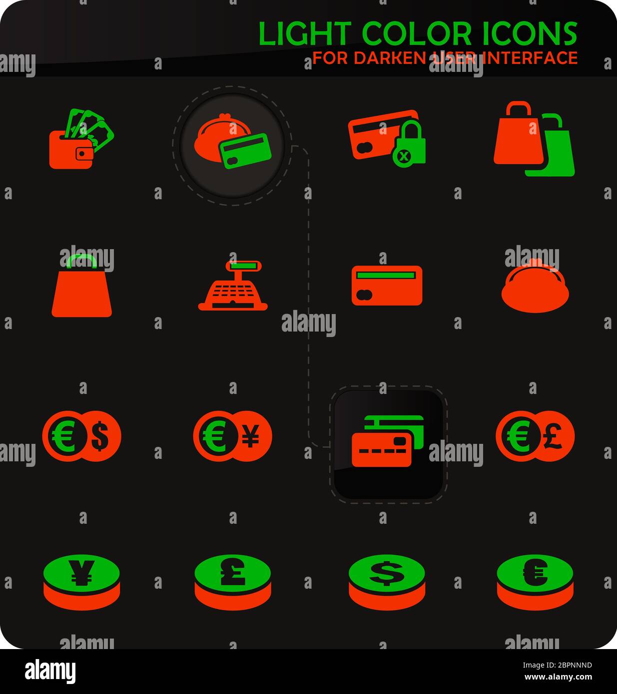 E-commers easy color vector icons on darken background for user ...