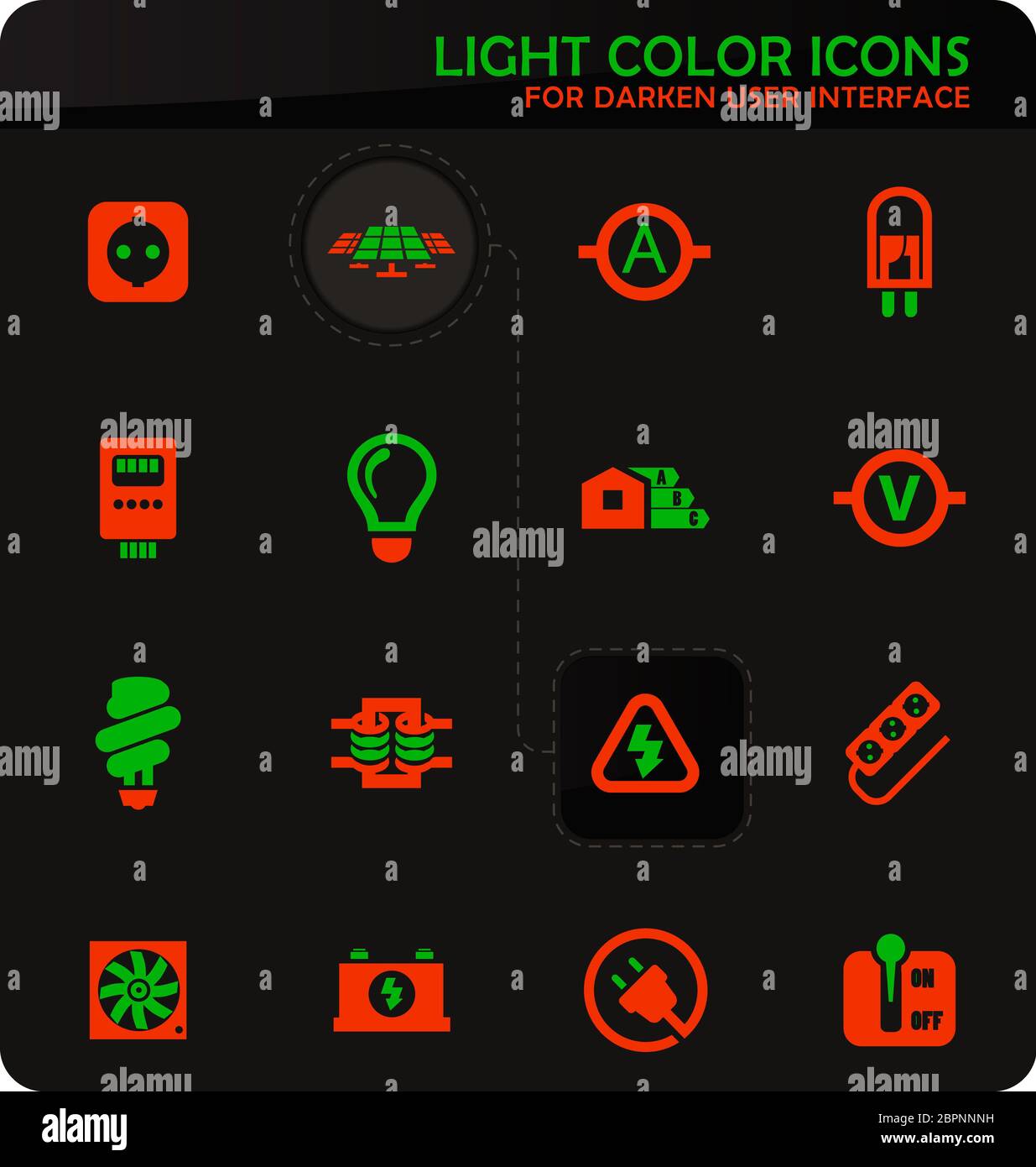 Electricity easy color vector icons on darken background for user ...