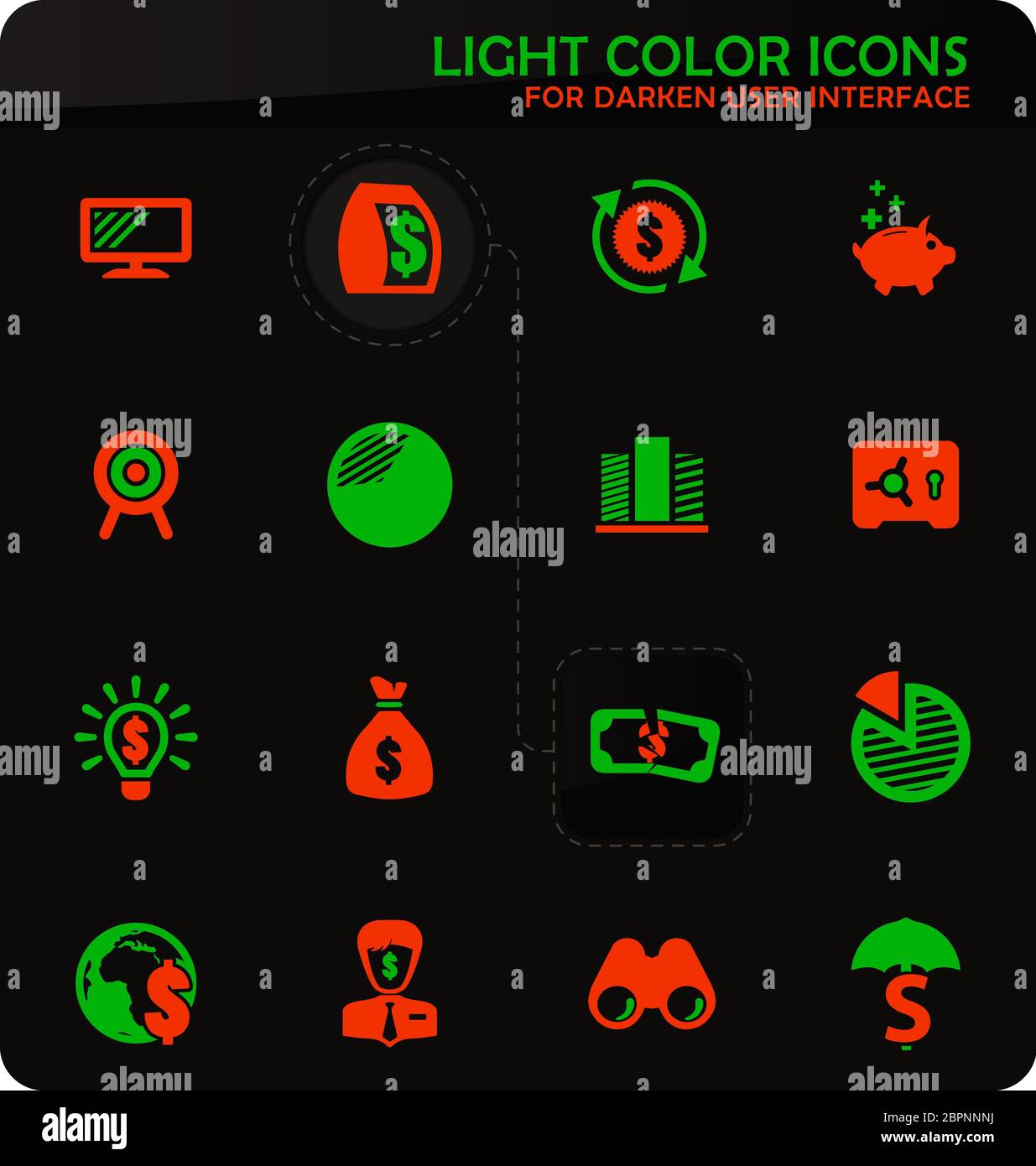 Business easy color vector icons on darken background for user ...