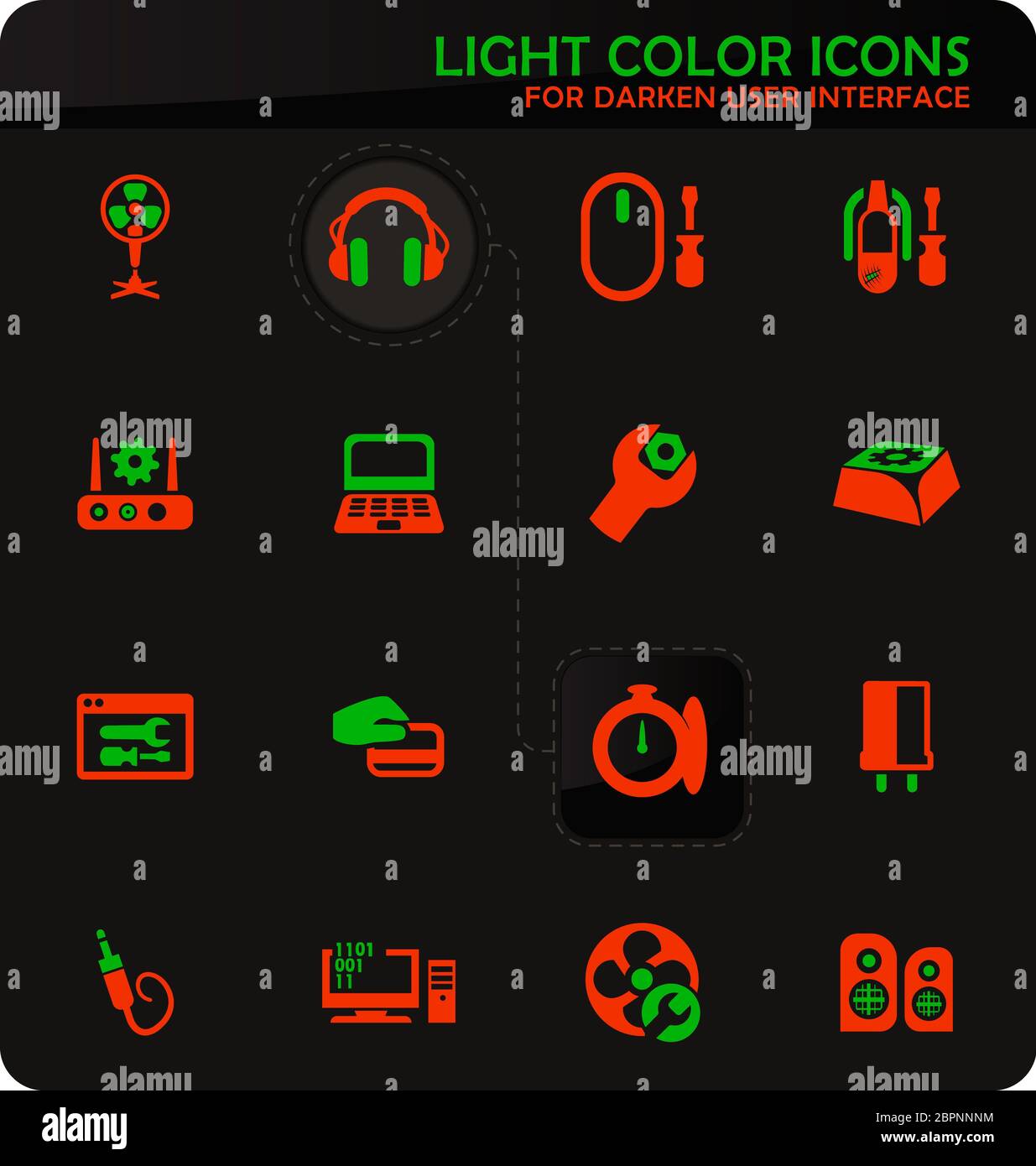 Electronic repair easy color vector icons on darken background for user ...
