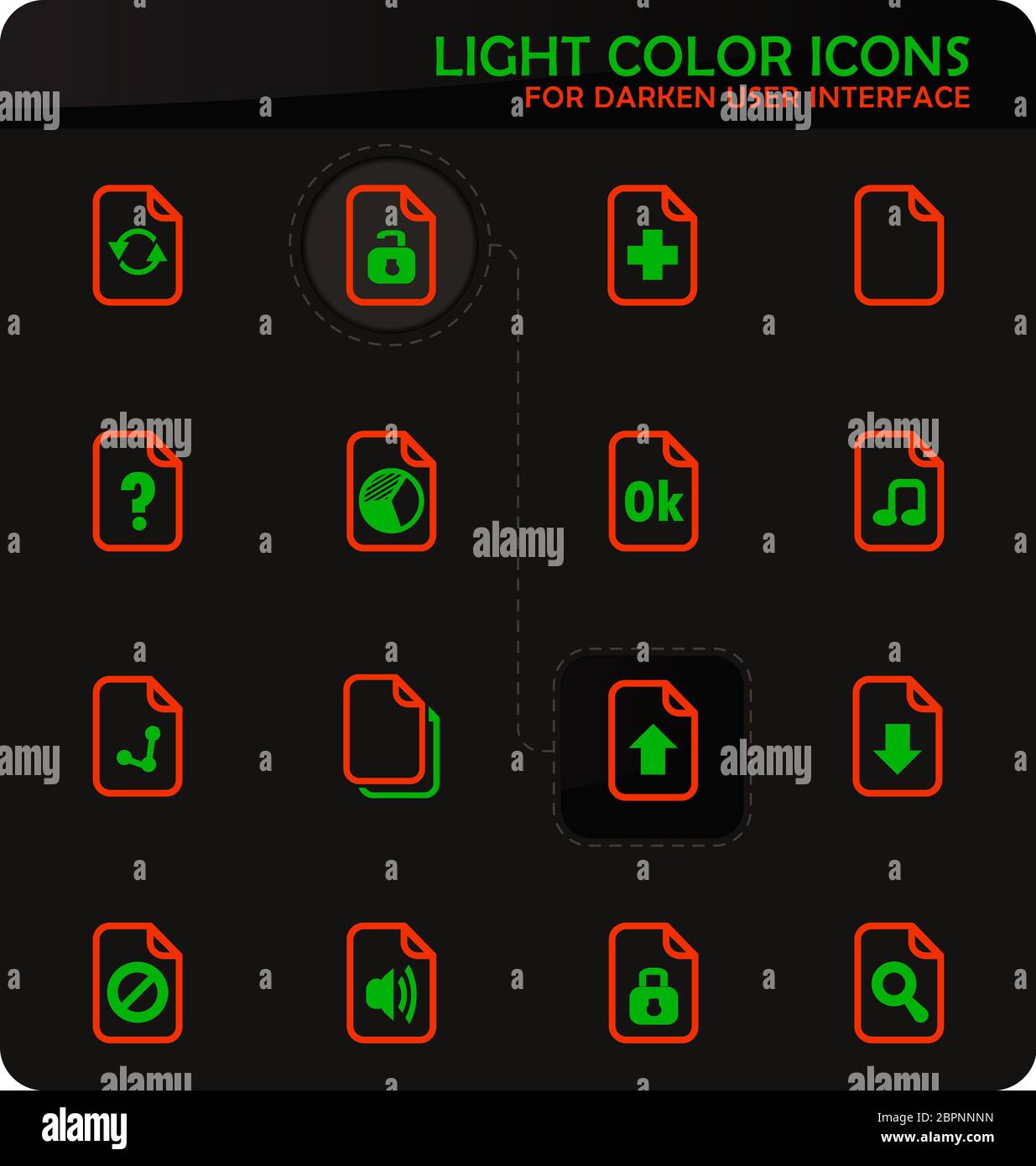 Documents easy color vector icons on darken background for user ...