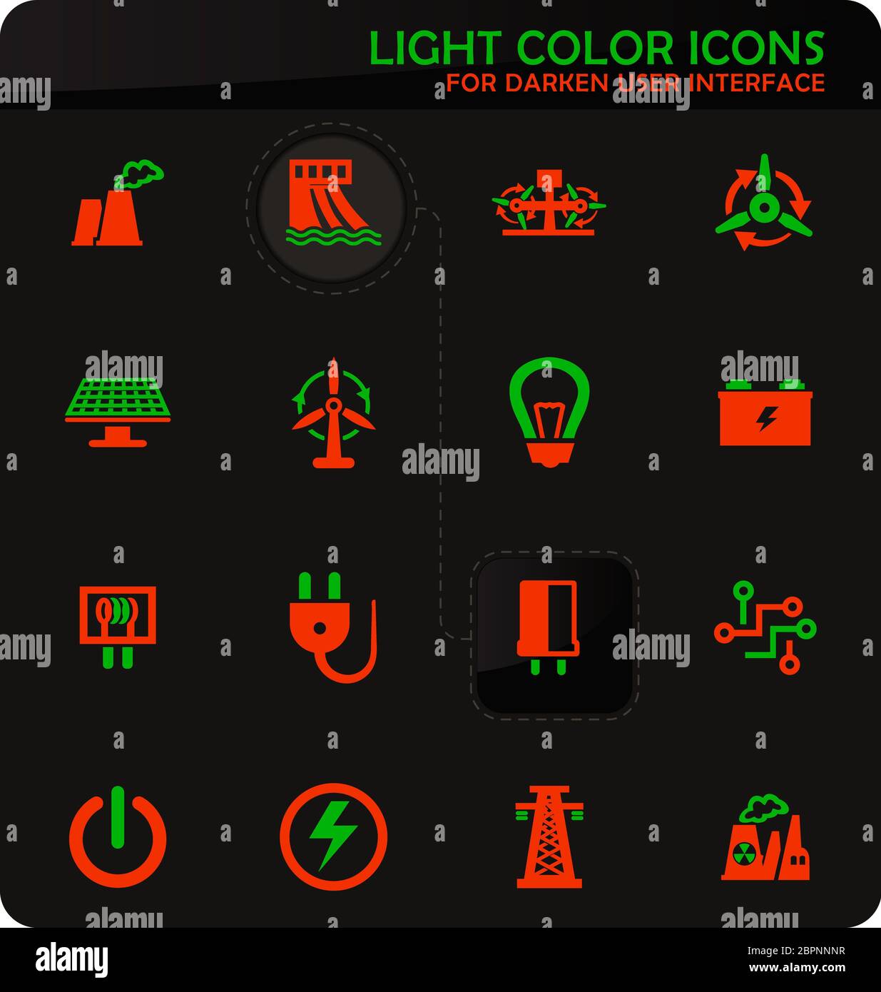 Electricity easy color vector icons on darken background for user ...