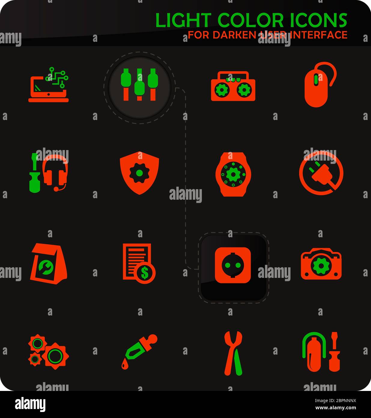 Electronic repair easy color vector icons on darken background for user ...