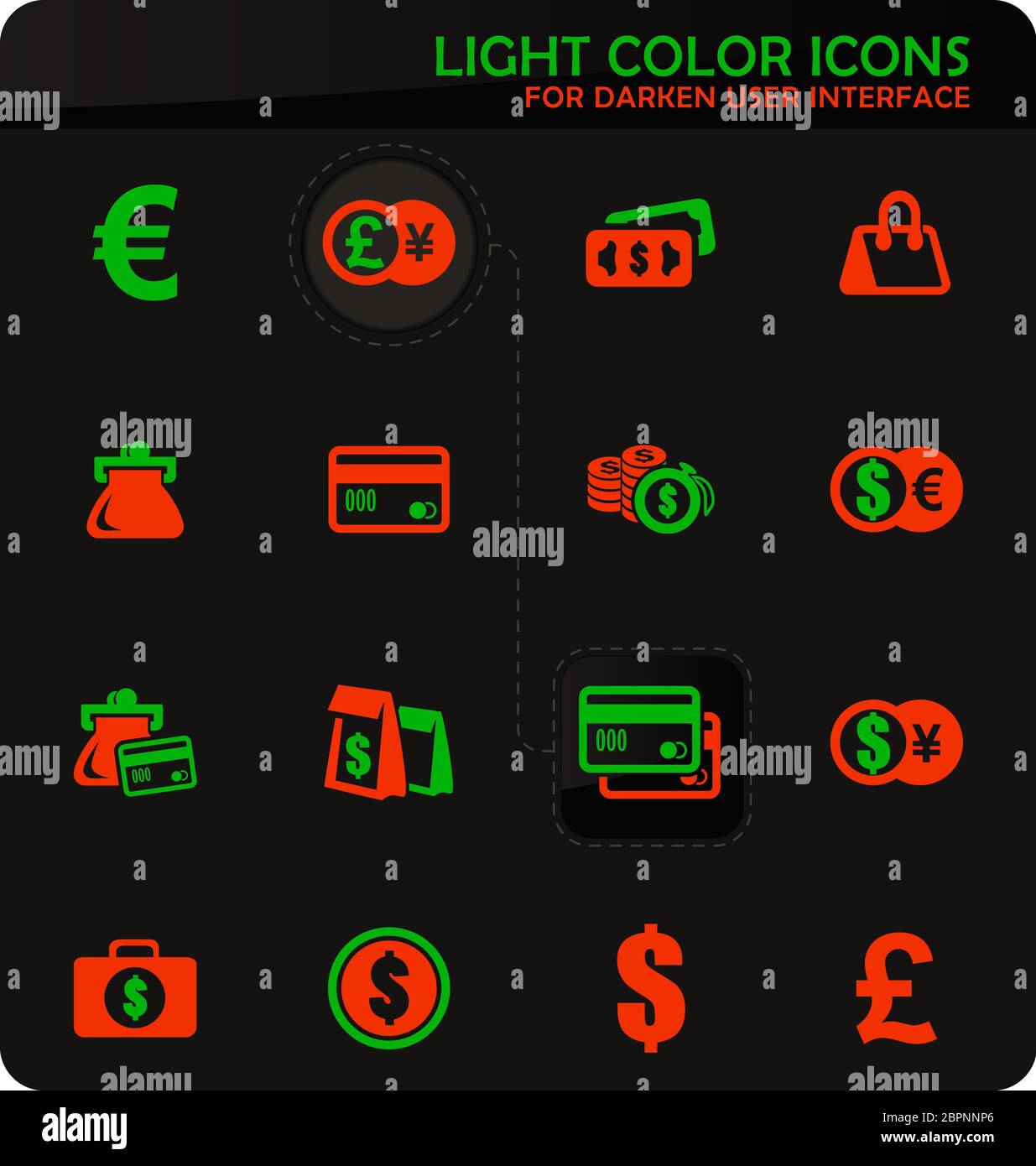 E-commers easy color vector icons on darken background for user ...