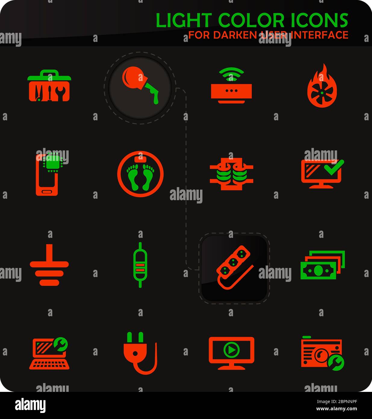 Electronic repair easy color vector icons on darken background for user ...