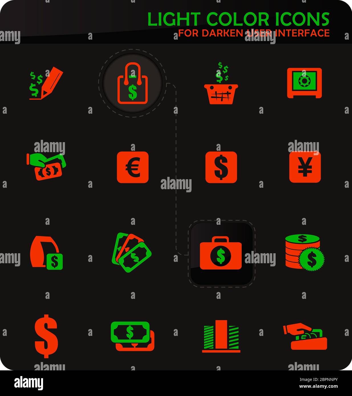 E-commers easy color vector icons on darken background for user ...