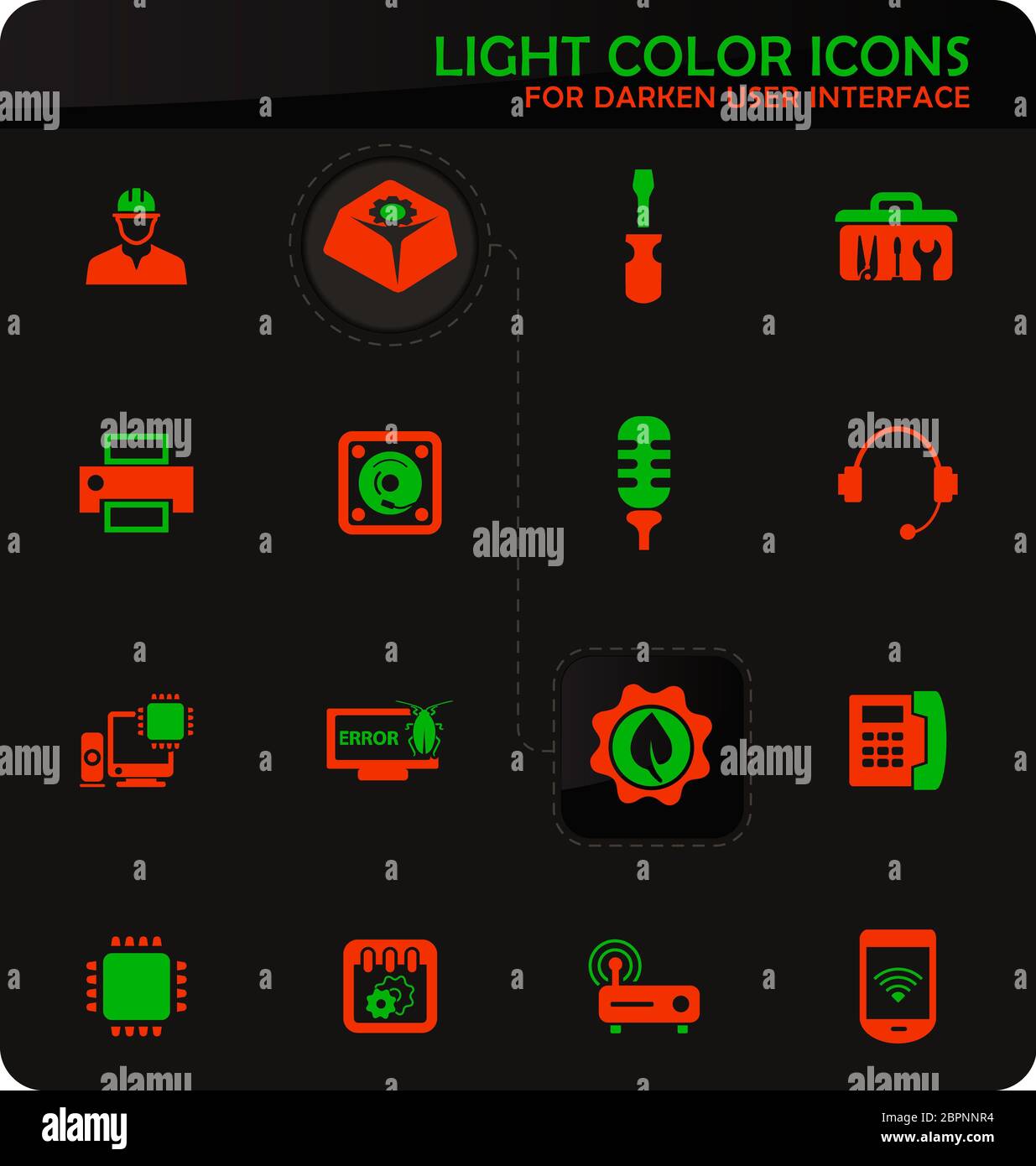 Electronics repair easy color vector icons on darken background for ...