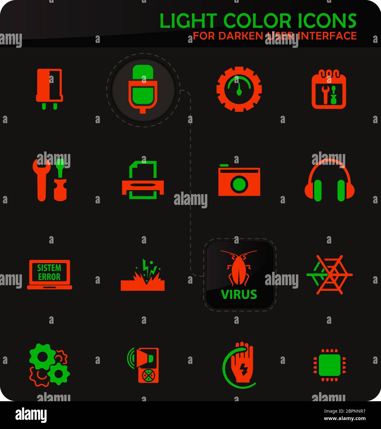 Electronics repair easy color vector icons on darken background for ...