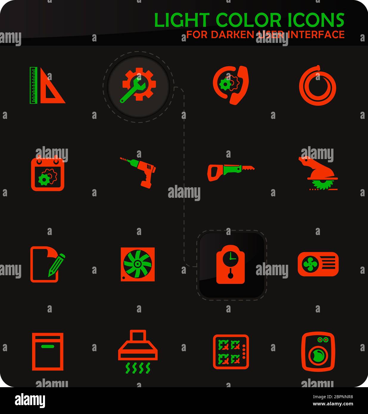 Electronics repair easy color vector icons on darken background for ...
