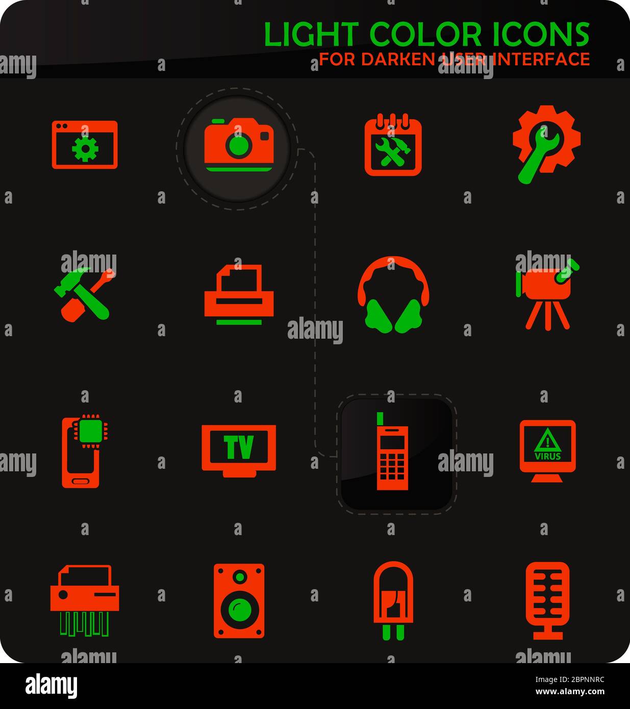Electronics repair easy color vector icons on darken background for ...