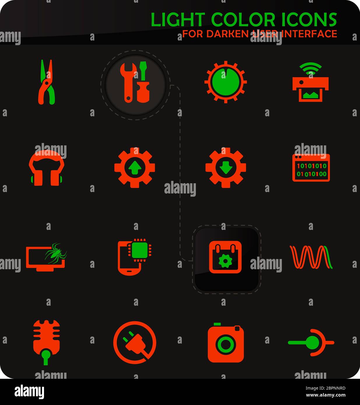 Electronics repair easy color vector icons on darken background for ...