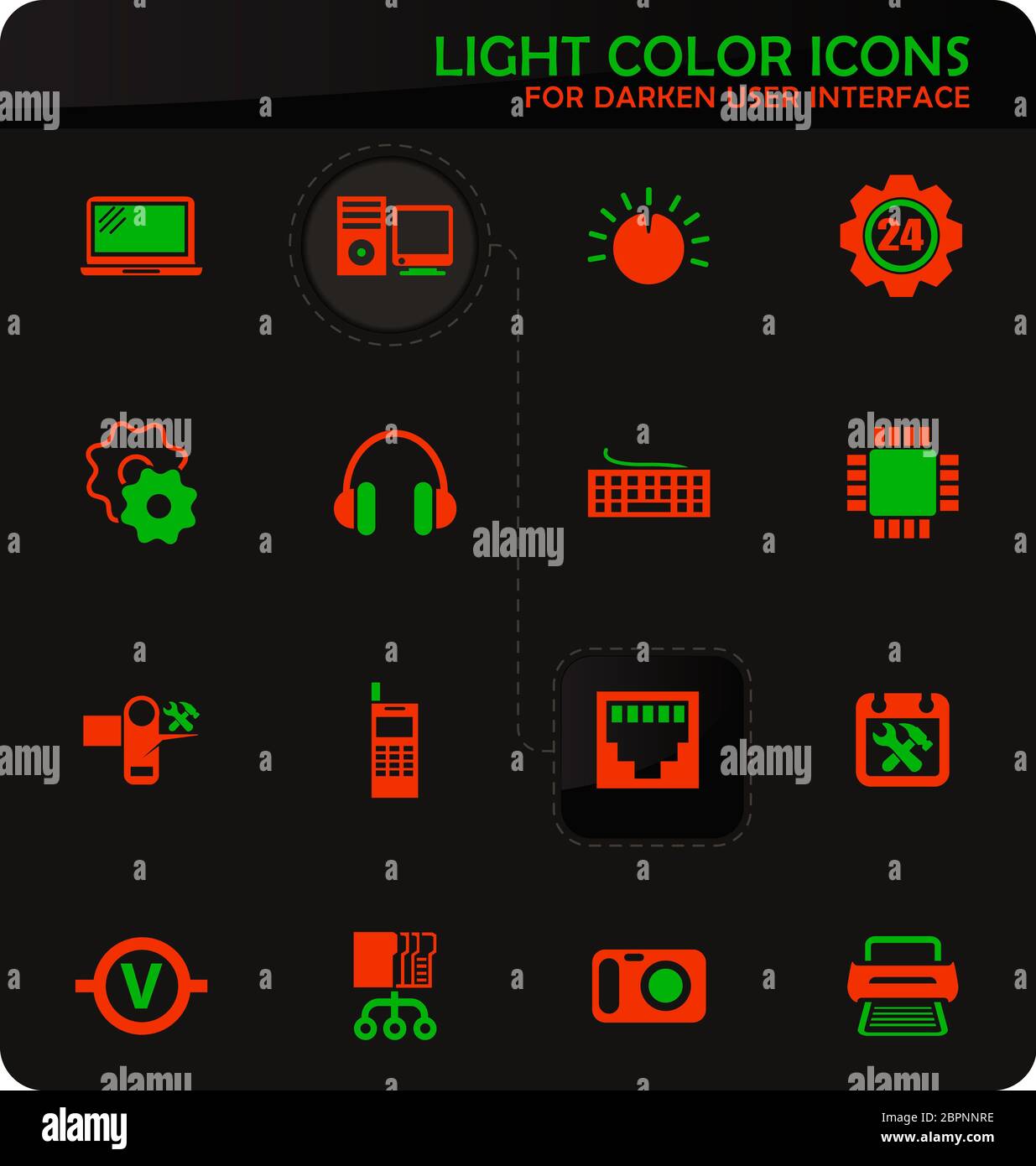 Electronics repair easy color vector icons on darken background for ...