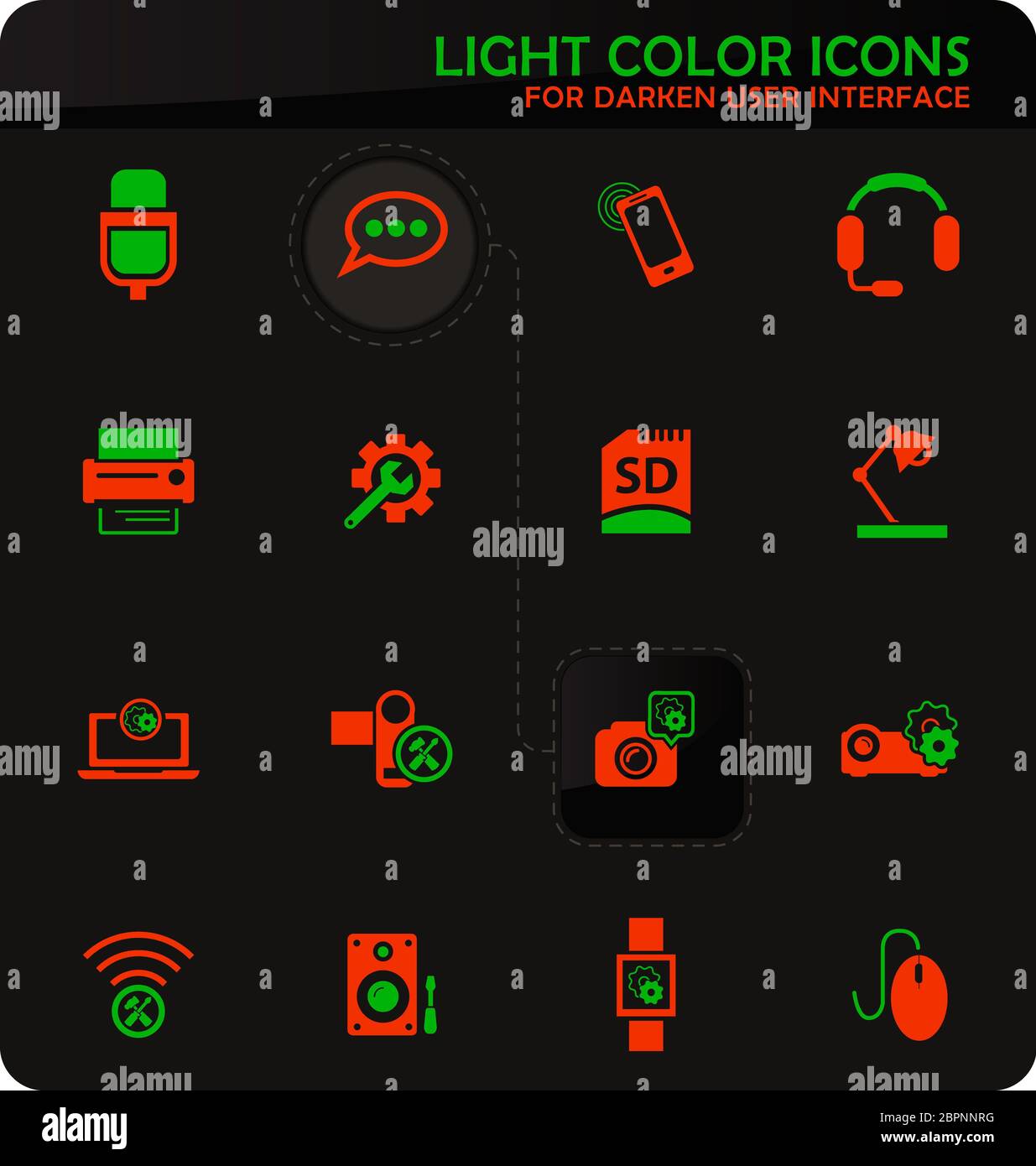Electronics repair easy color vector icons on darken background for ...