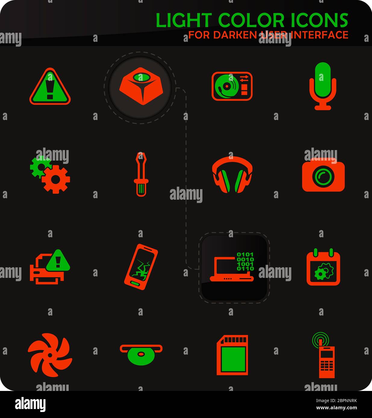 Electronics repair easy color vector icons on darken background for ...