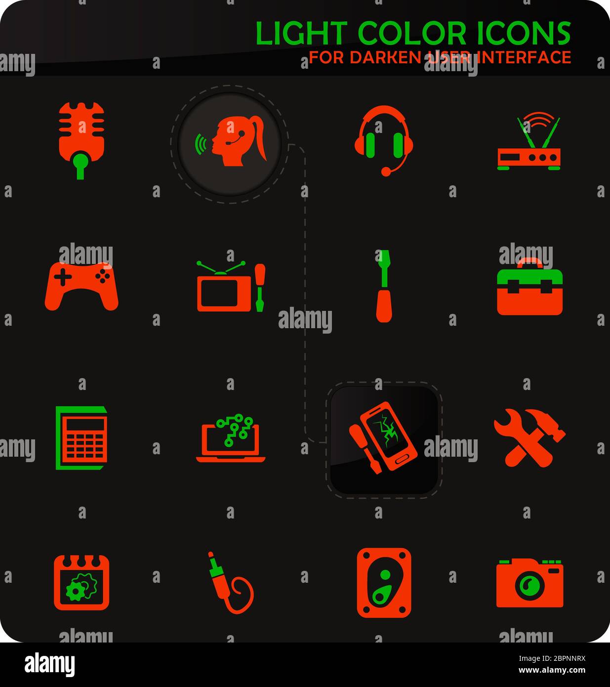 Electronics repair easy color vector icons on darken background for ...