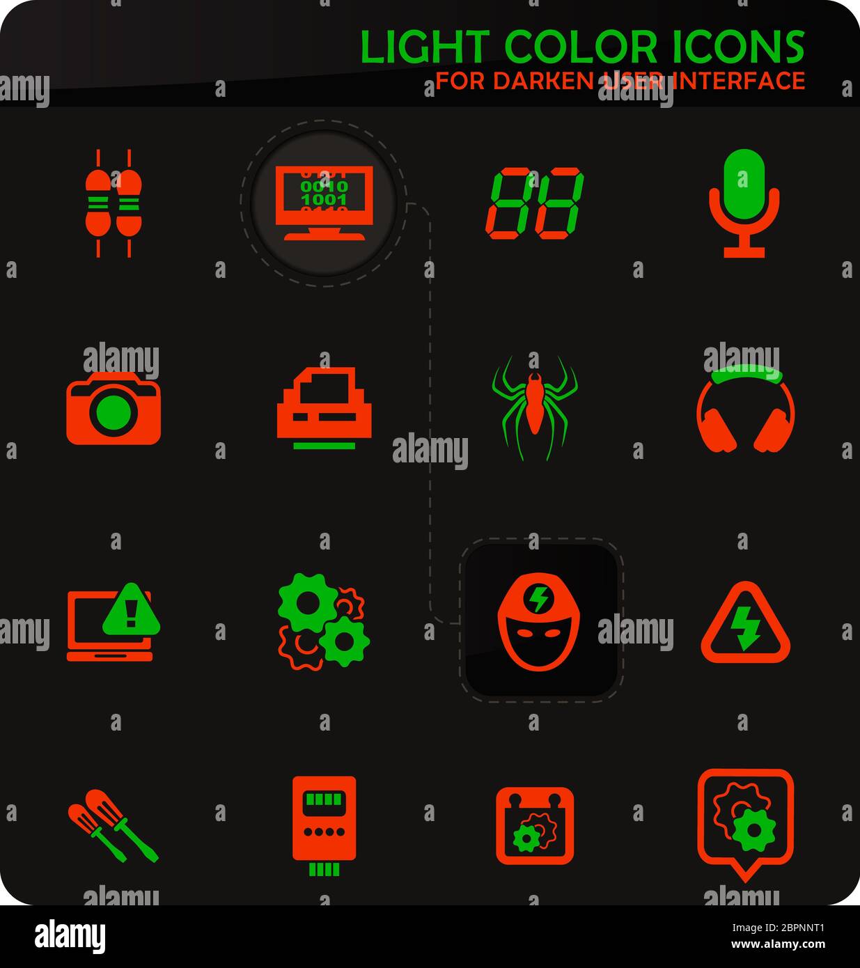 Electronics repair easy color vector icons on darken background for ...