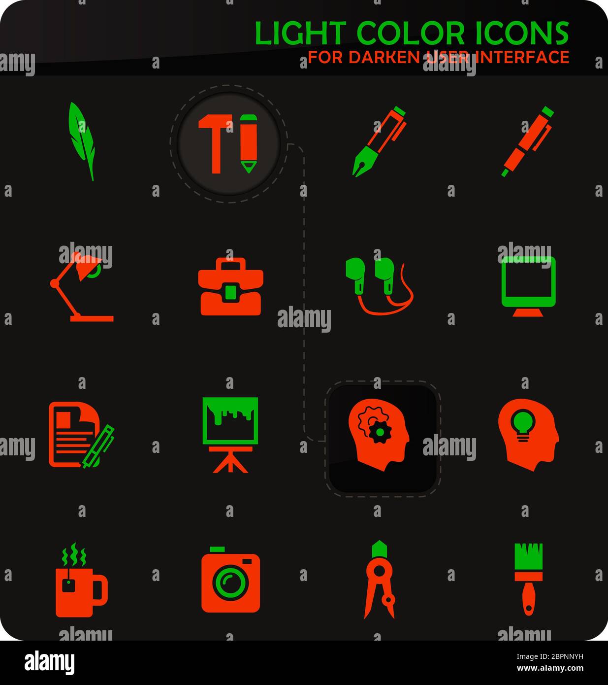 Creative process easy color vector icons on darken background for user ...