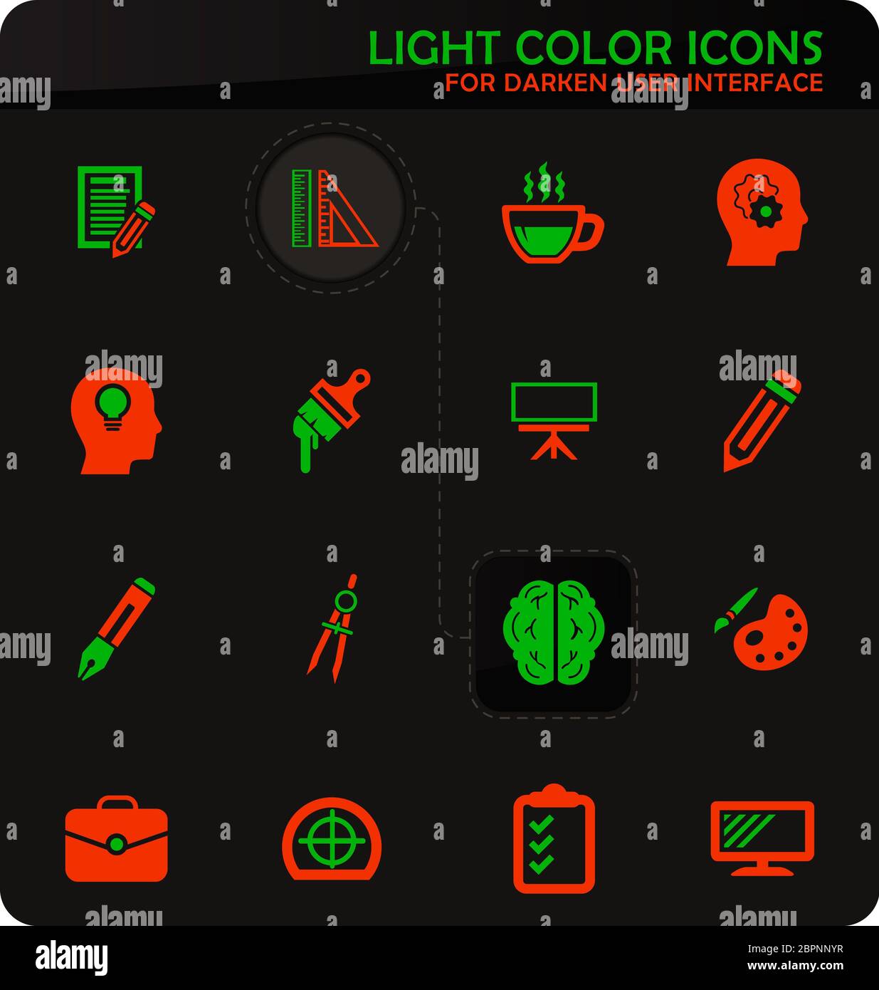 Creative process easy color vector icons on darken background for user ...