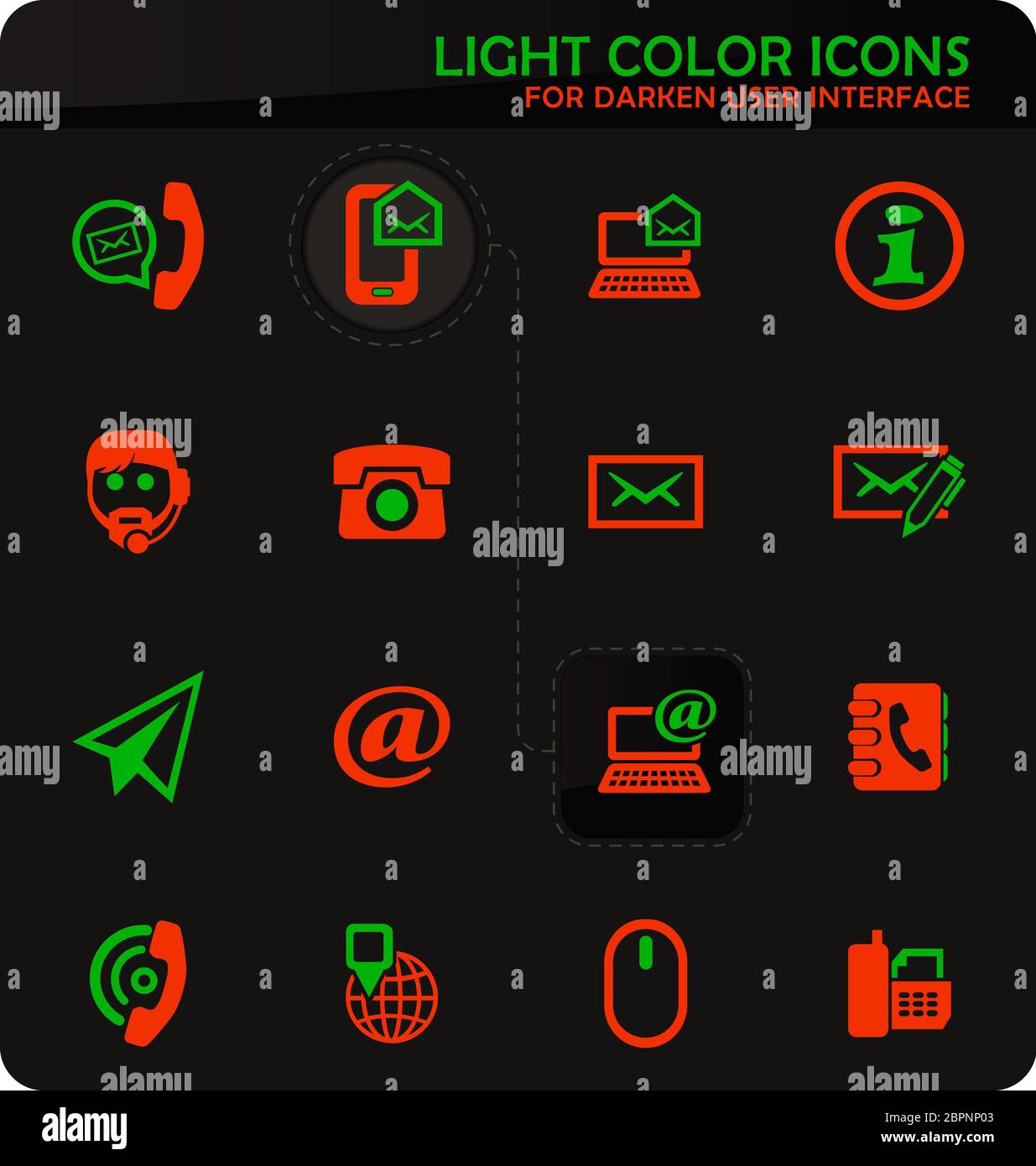 Contact us easy color vector icons on darken background for user ...