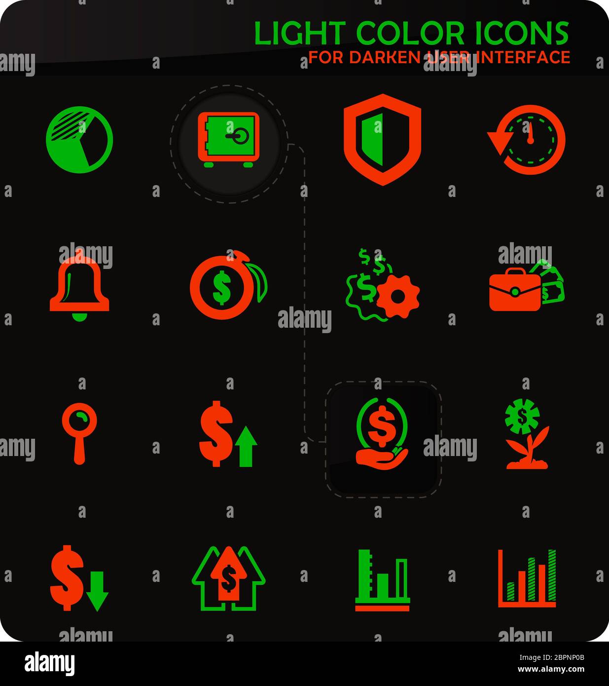 Business easy color vector icons on darken background for user ...