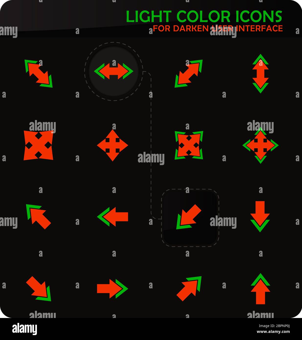 Arrows easy color vector icons on darken background for user interface ...
