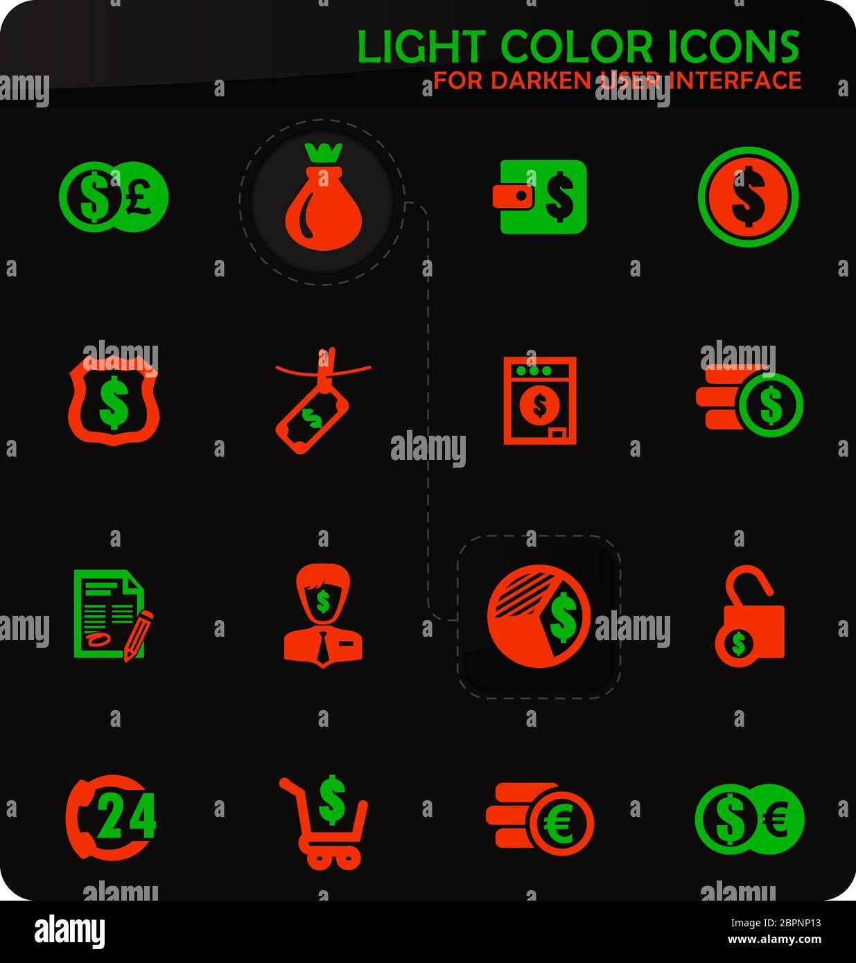 Business easy color vector icons on darken background for user ...