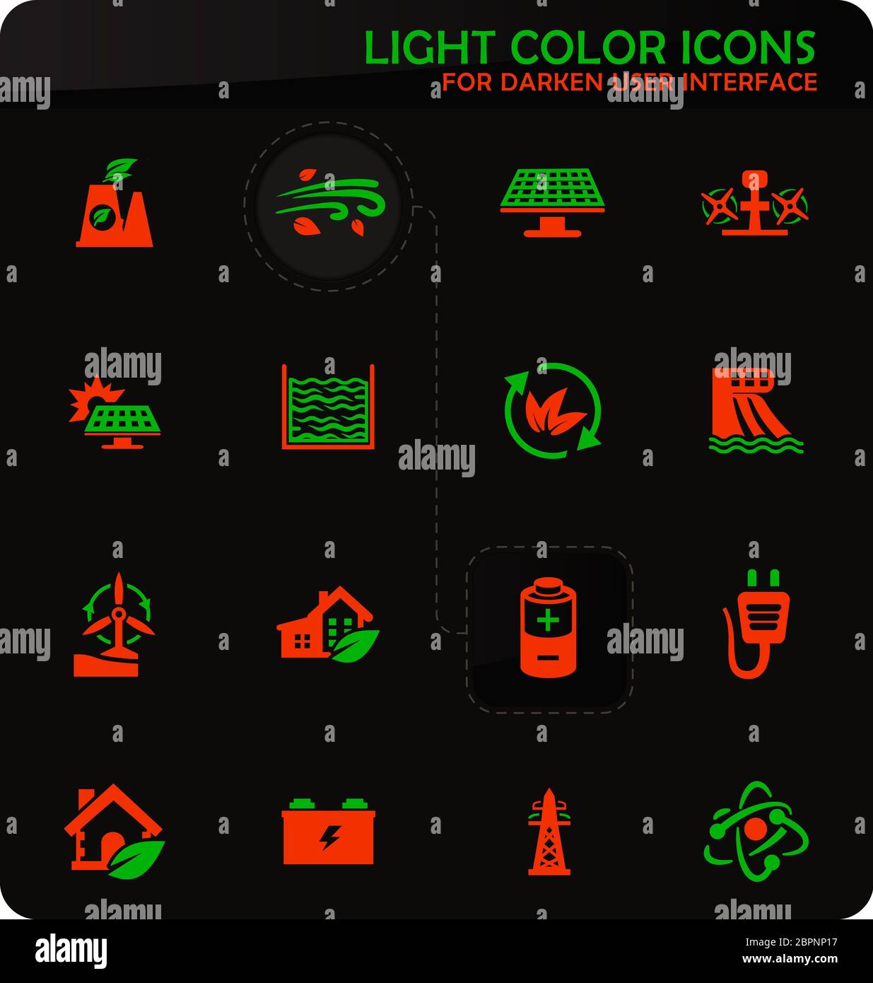 Alternative energy easy color vector icons on darken background for ...