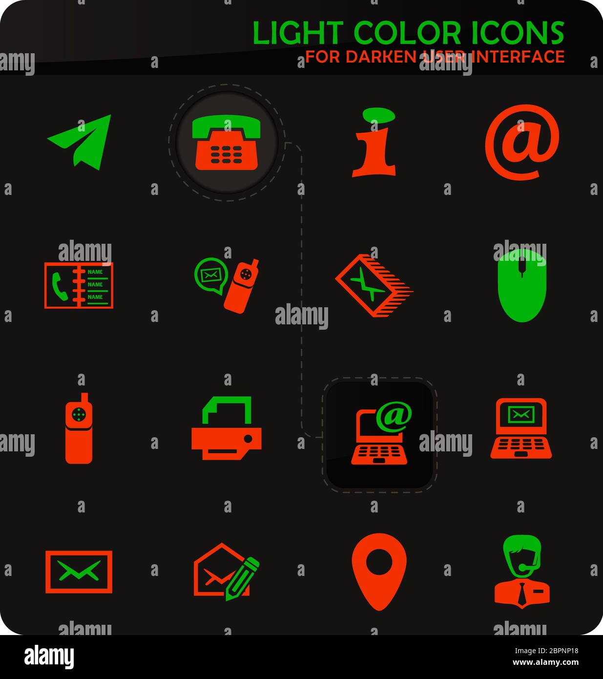 Contact us easy color vector icons on darken background for user ...