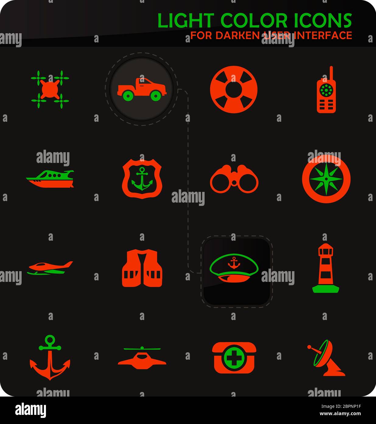 Coast Guard easy color vector icons on darken background for user ...