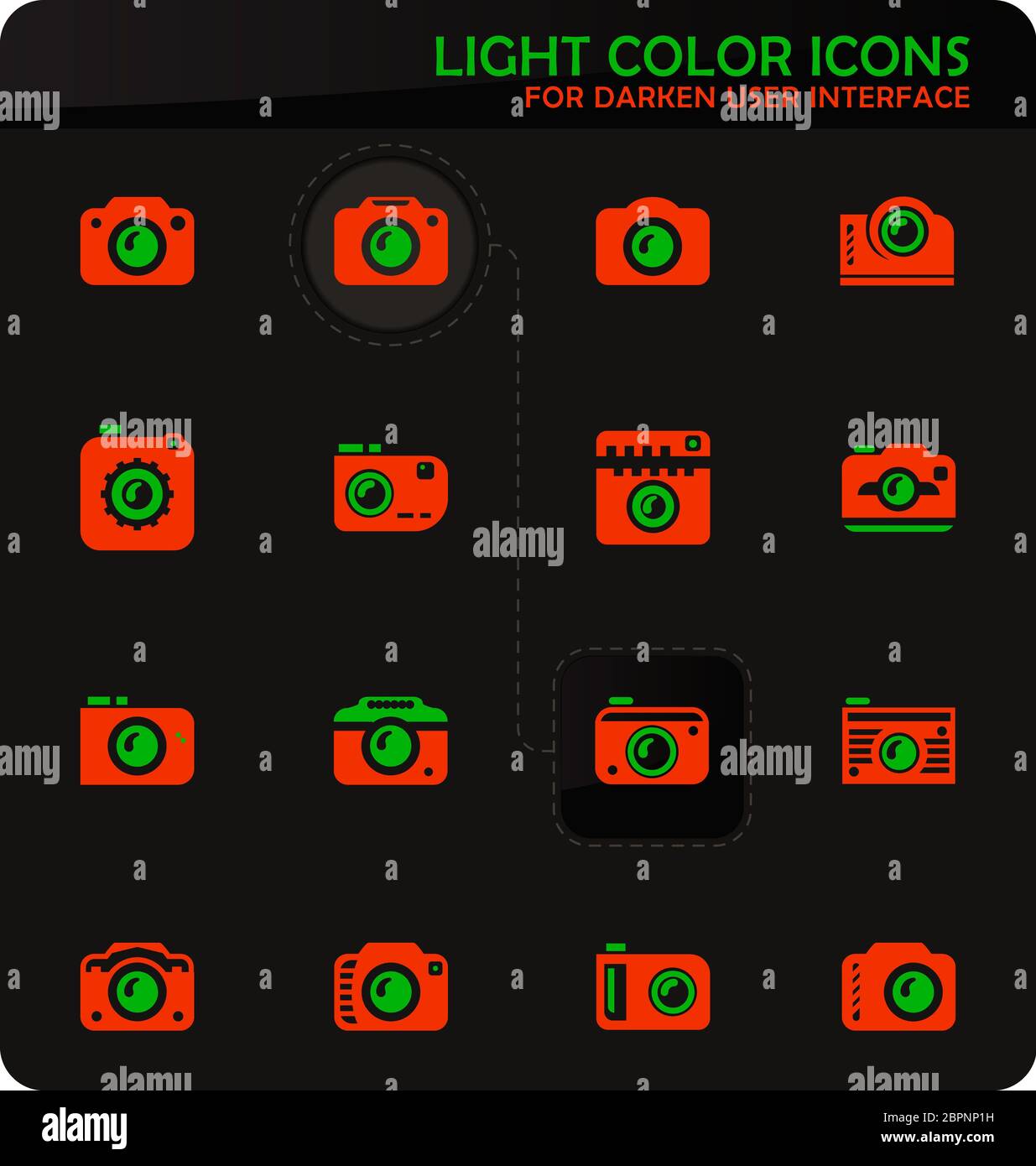 photo camera easy color vector icons on darken background for user ...